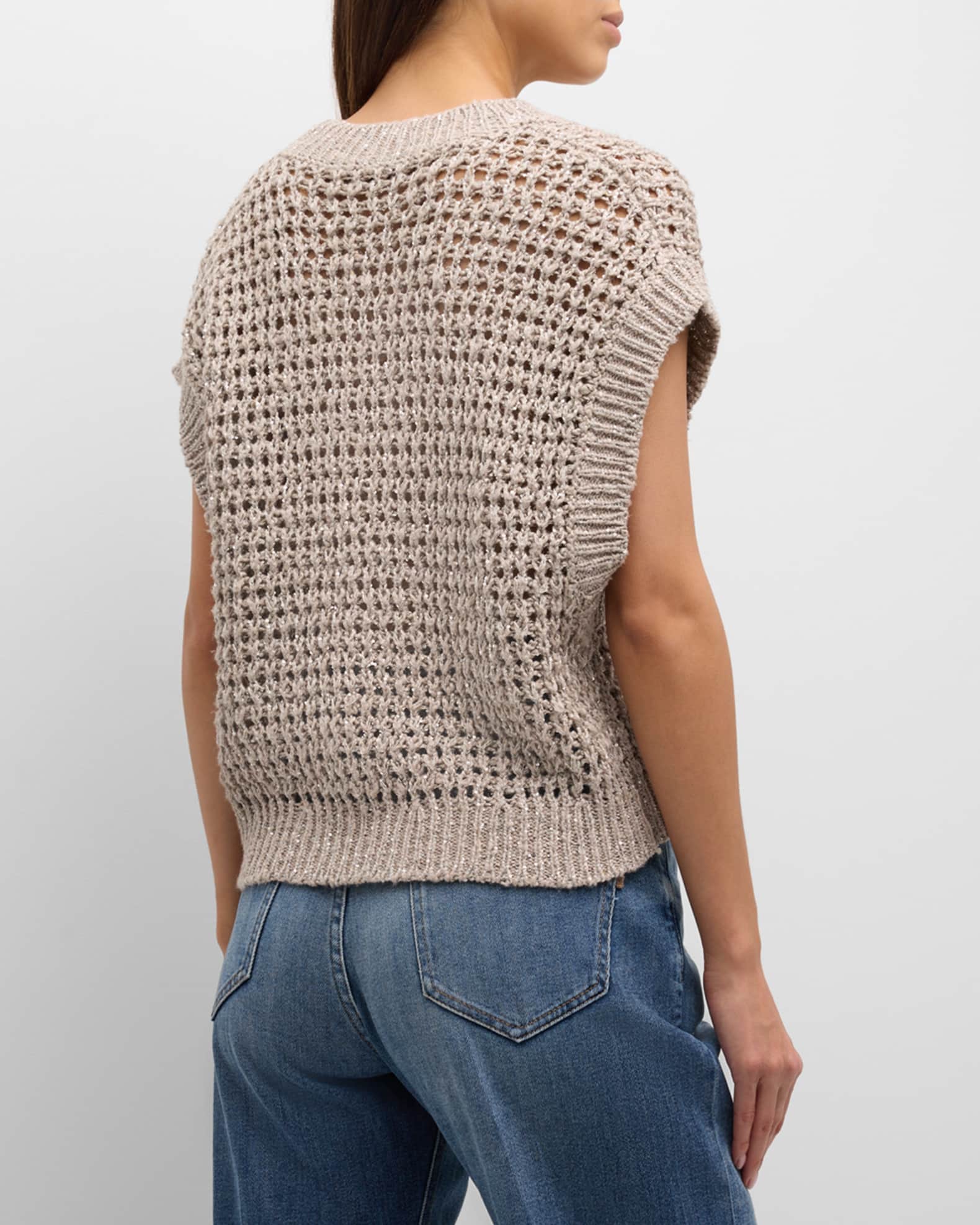 Brunello Cucinelli Silk Linen Diamond Net Knit Sweater | Neiman Marcus