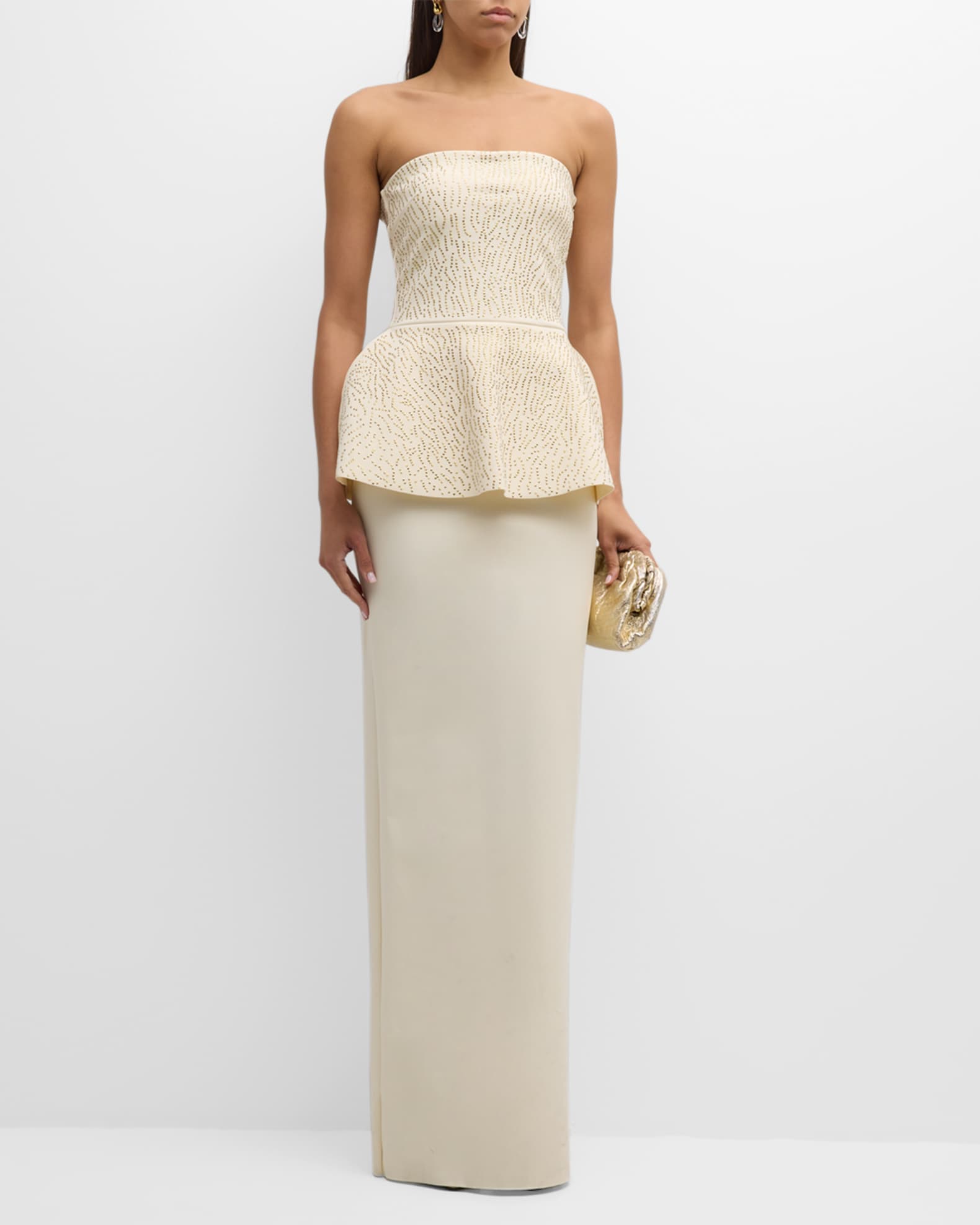 Chiara Boni La Petite Robe Studded Strapless Peplum Column Gown ...