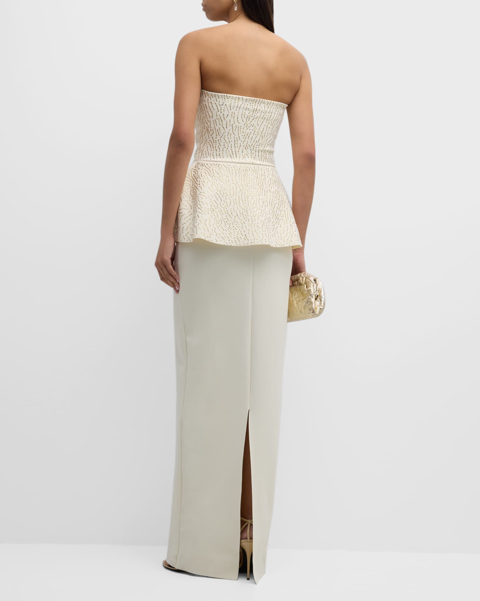 Chiara Boni La Petite Robe Studded Strapless Peplum Column Gown ...