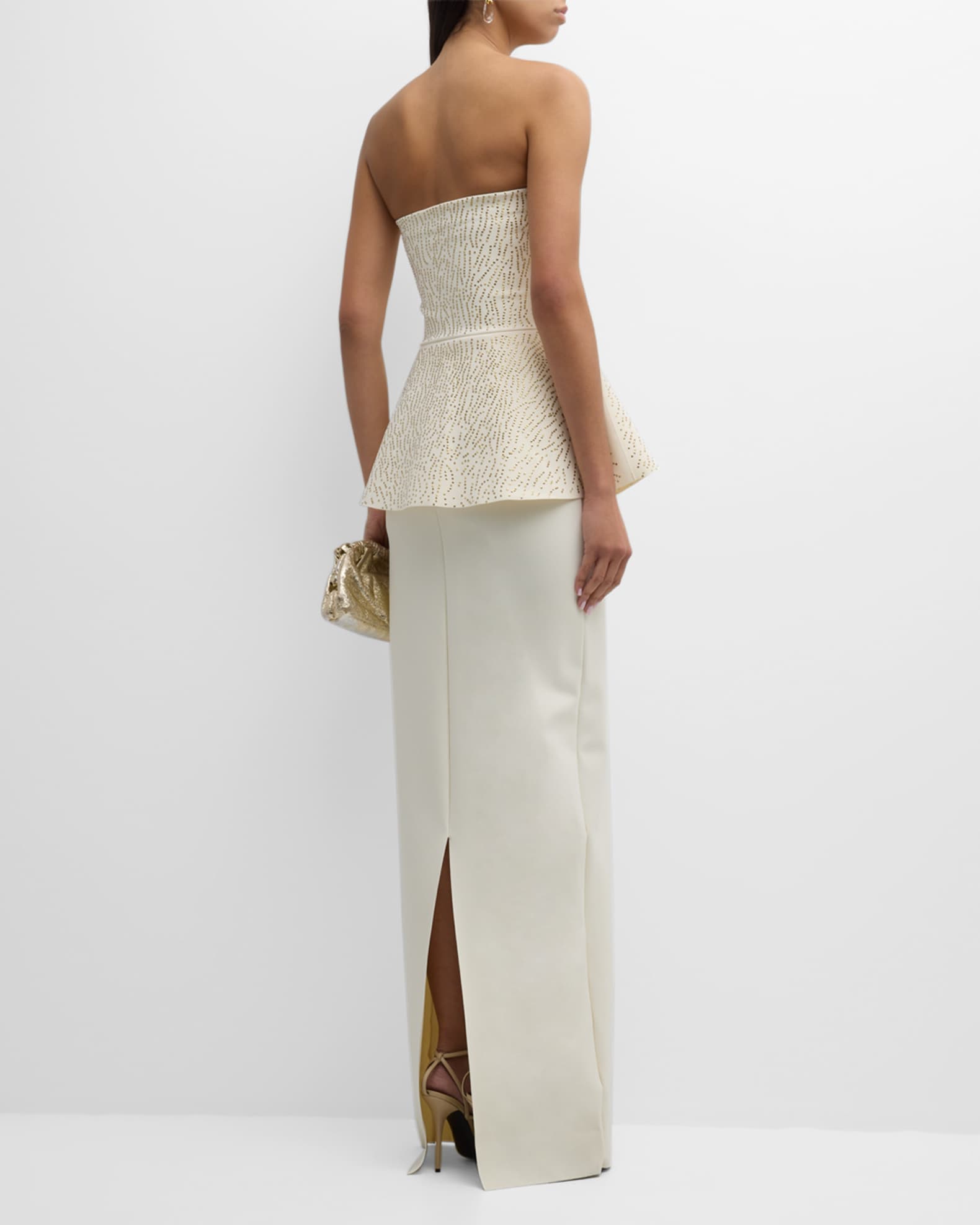 Chiara Boni La Petite Robe Studded Strapless Peplum Column Gown ...