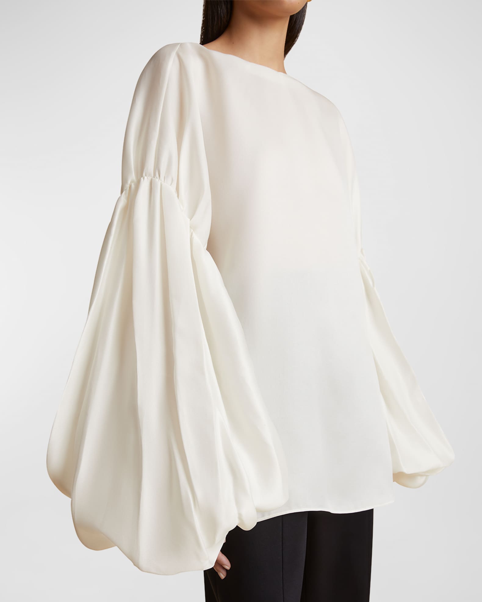 Khaite Quico Balloon-Sleeve Oversized Silk Blouse | Neiman Marcus