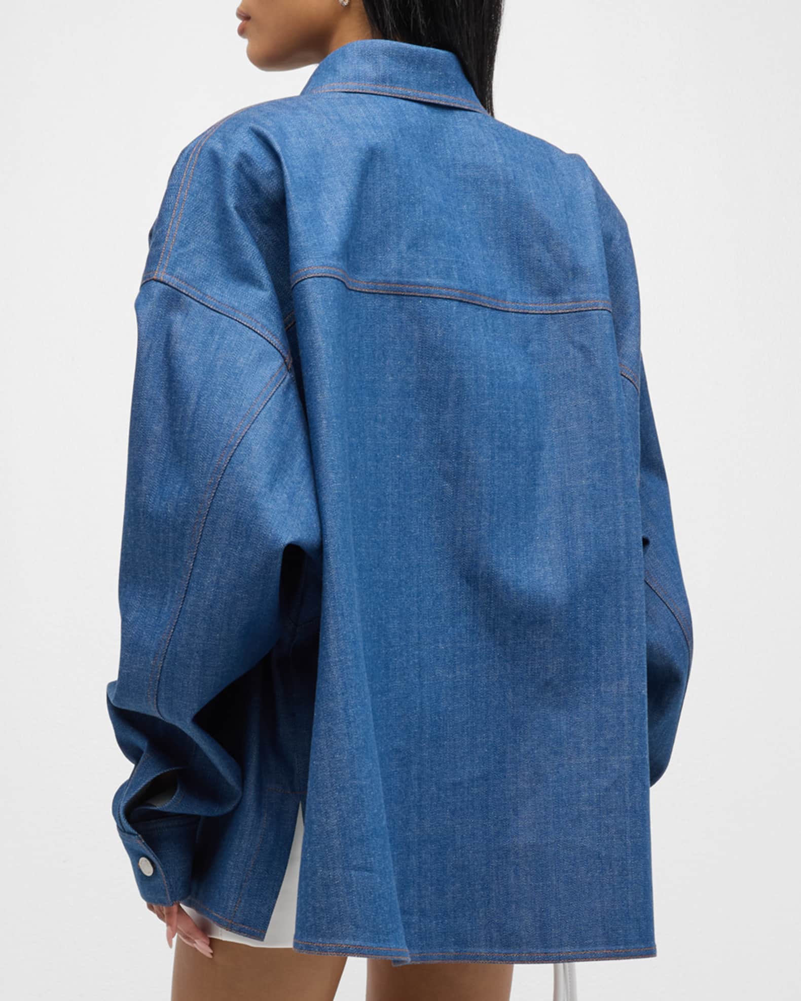LaQuan Smith Oversized Denim Button-Down Shirt | Neiman Marcus