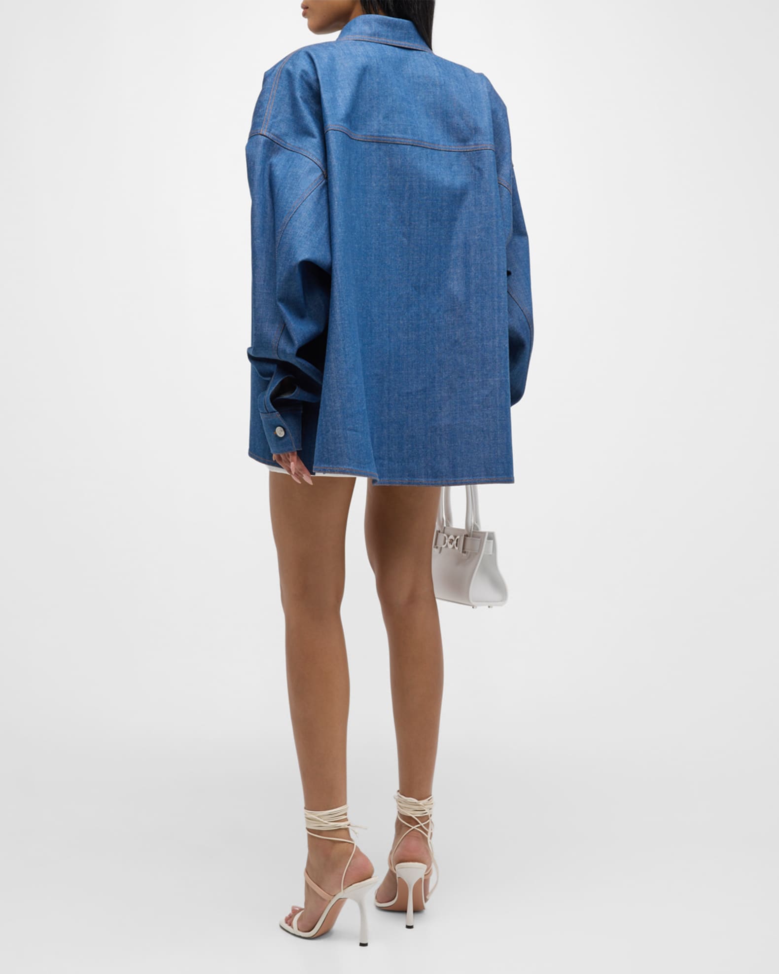 LaQuan Smith Oversized Denim Button-Down Shirt | Neiman Marcus