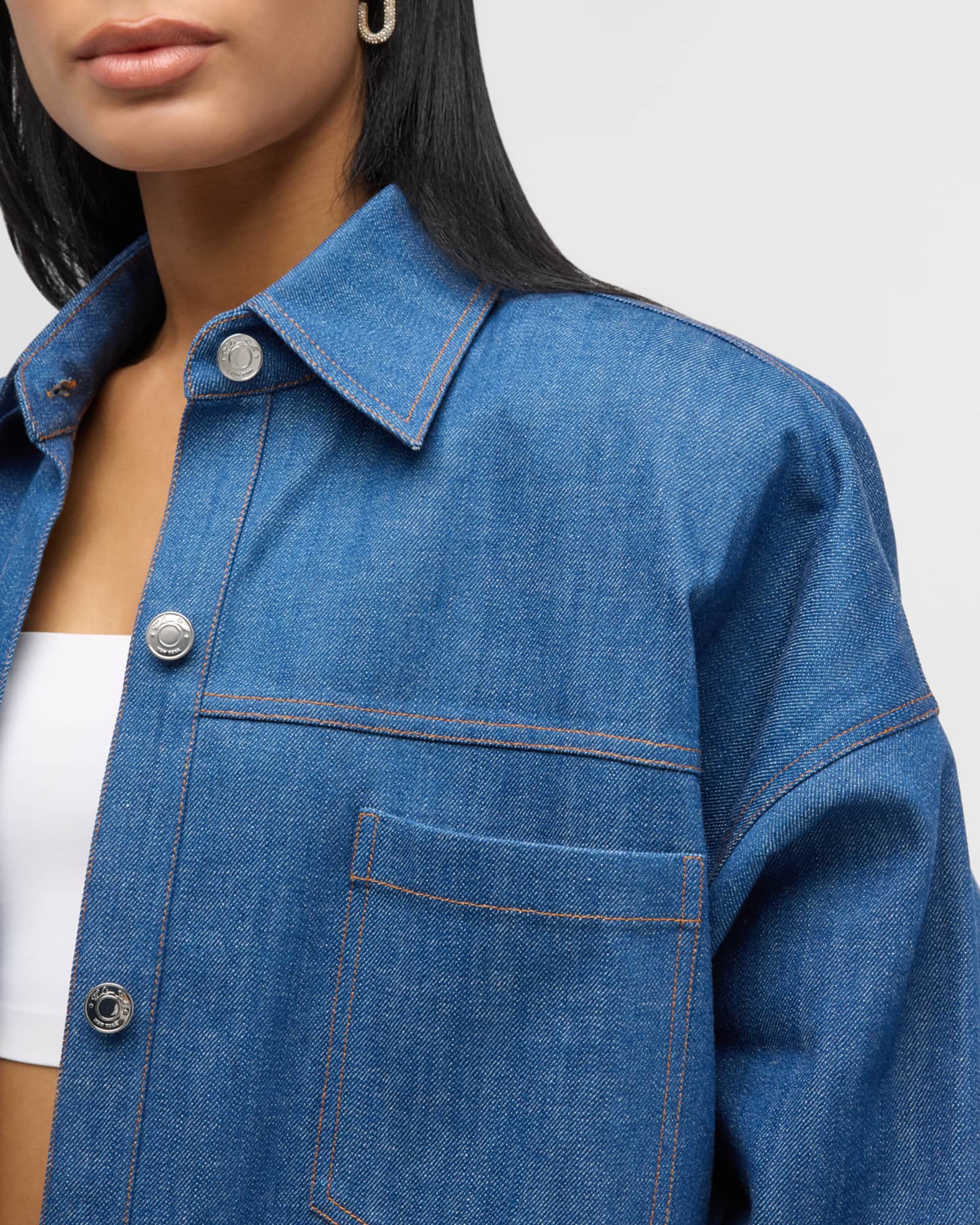 LaQuan Smith Oversized Denim Button-Down Shirt | Neiman Marcus