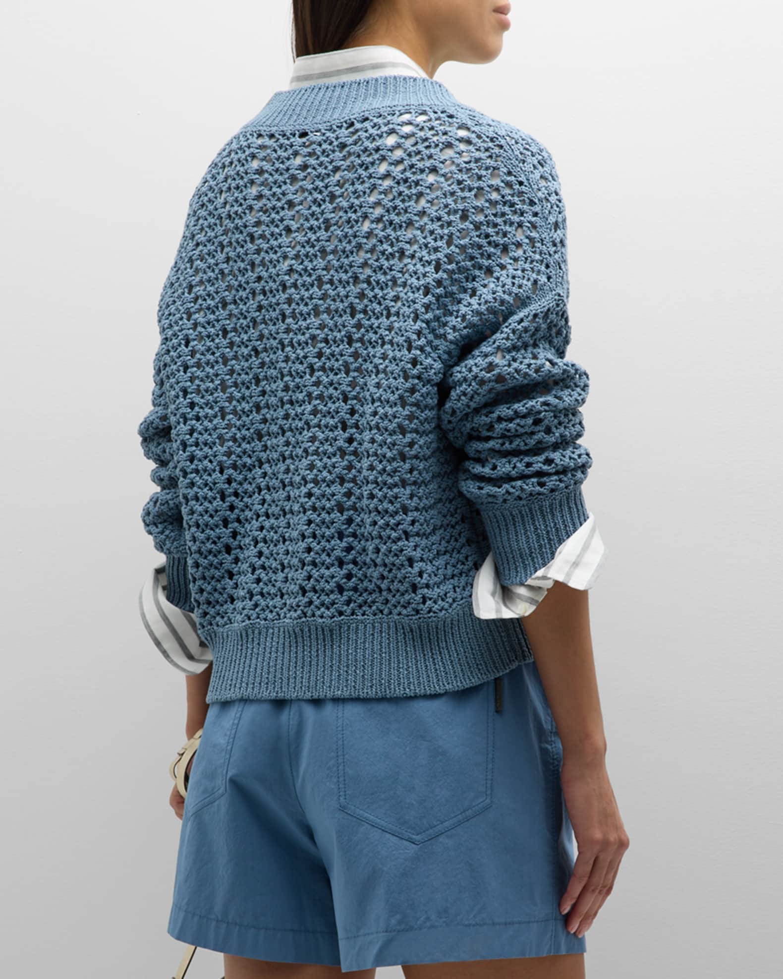 Brunello Cucinelli Cotton Open-Work Knit Sweater | Neiman Marcus