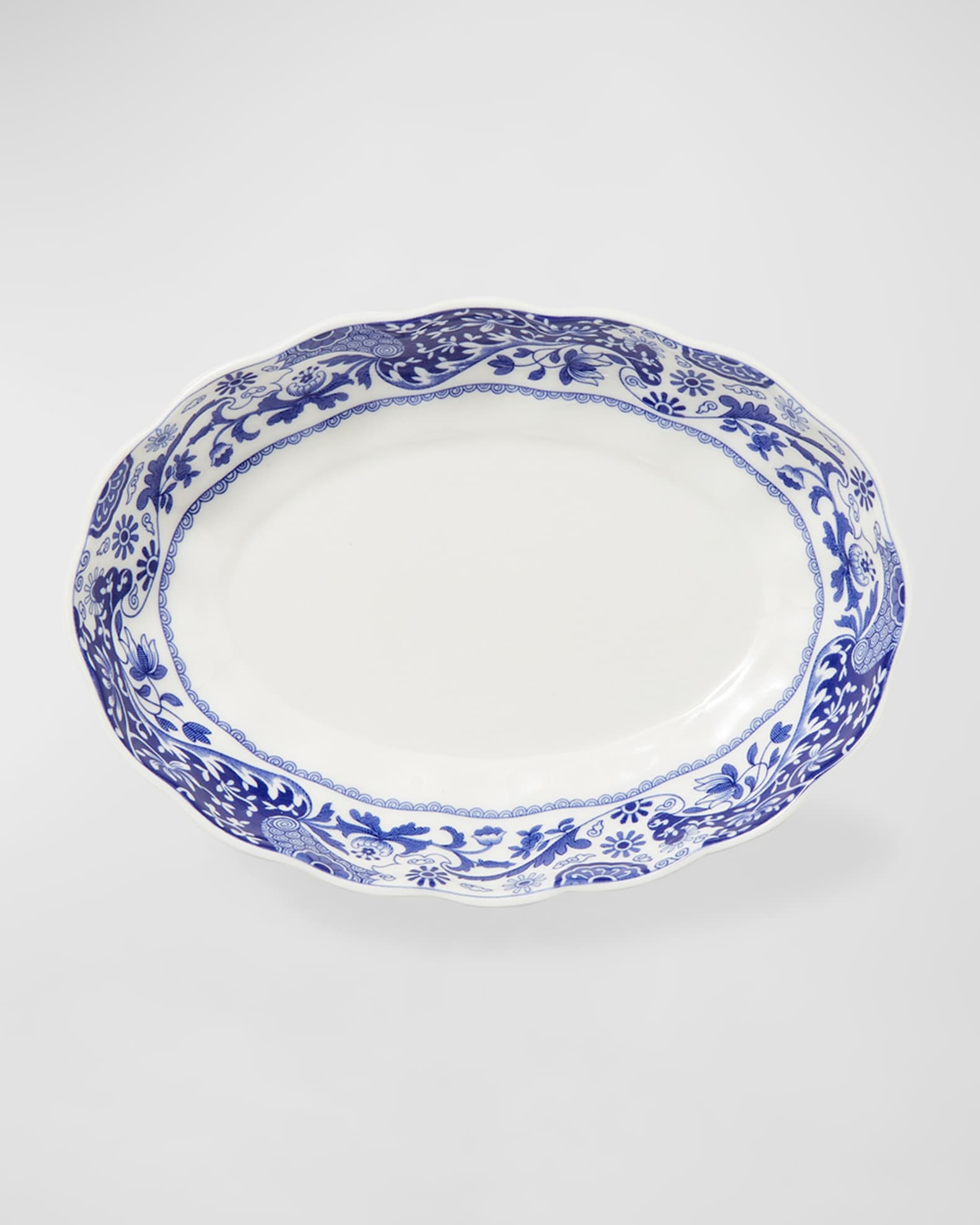 Spode Blue Italian Brocato Oval Fluted Dish | Neiman Marcus