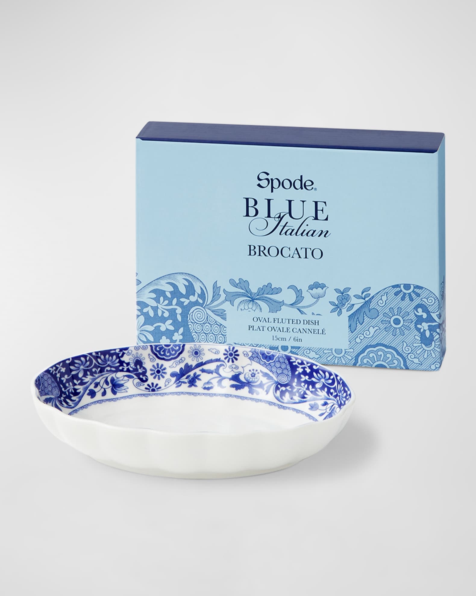 Spode Blue Italian Brocato Oval Fluted Dish | Neiman Marcus