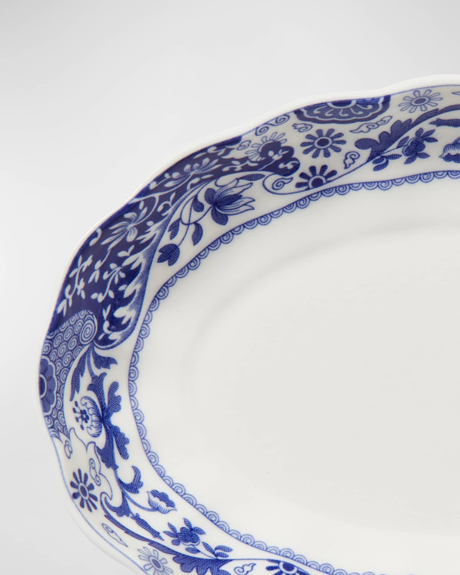 Spode Blue Italian Brocato Oval Fluted Dish | Neiman Marcus