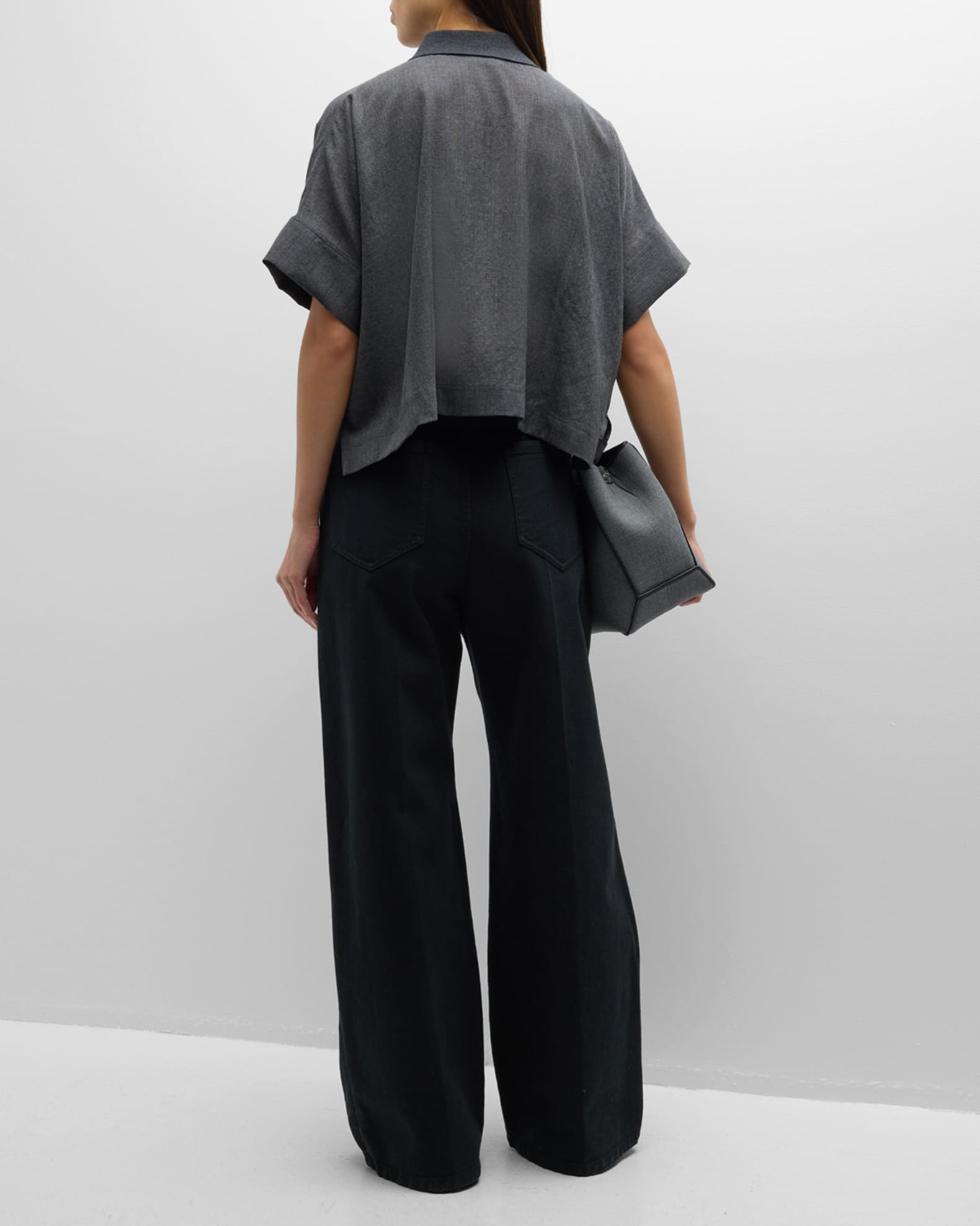 Brunello Cucinelli Monili Floral Crest Short-Sleeve Wool-Gauze Polo Top ...