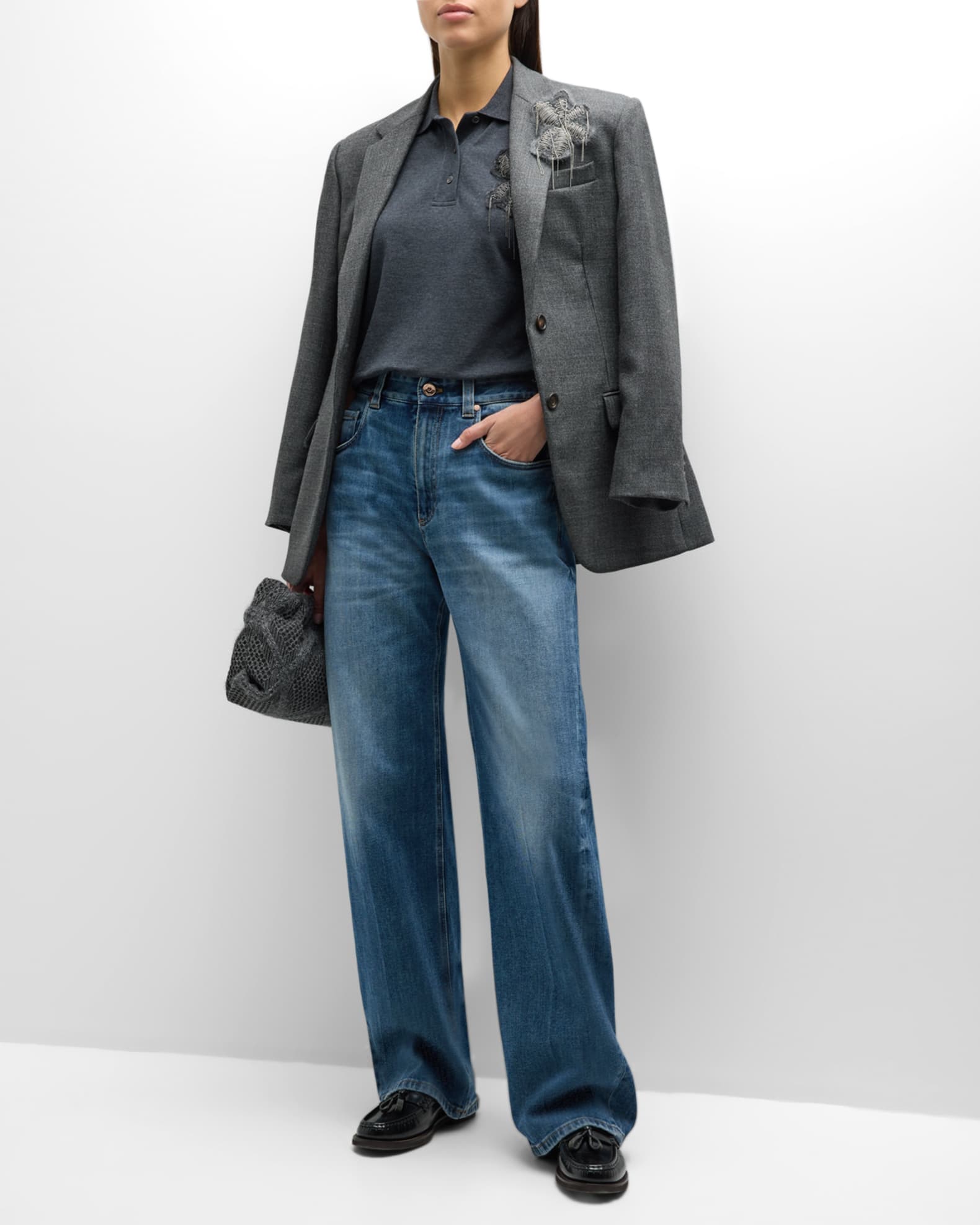 Brunello Cucinelli Monili Floral Crest Single-Breasted Canvas Wool ...