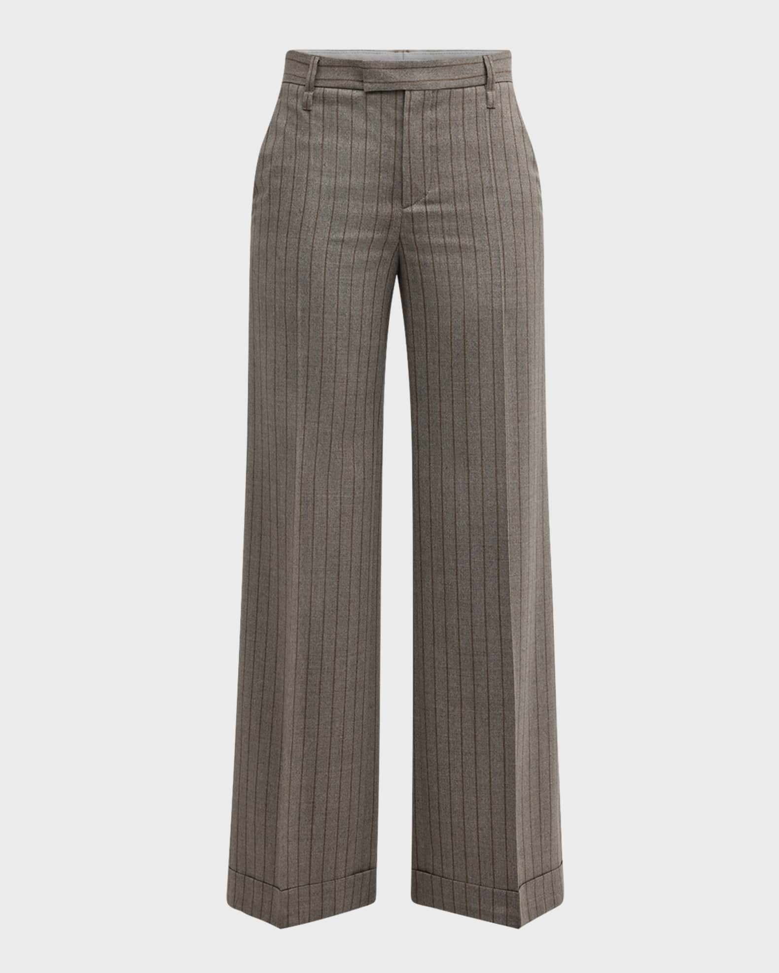 Brunello Cucinelli Pinstripe Wool Wide Flared Pants With Cuffs | Neiman ...