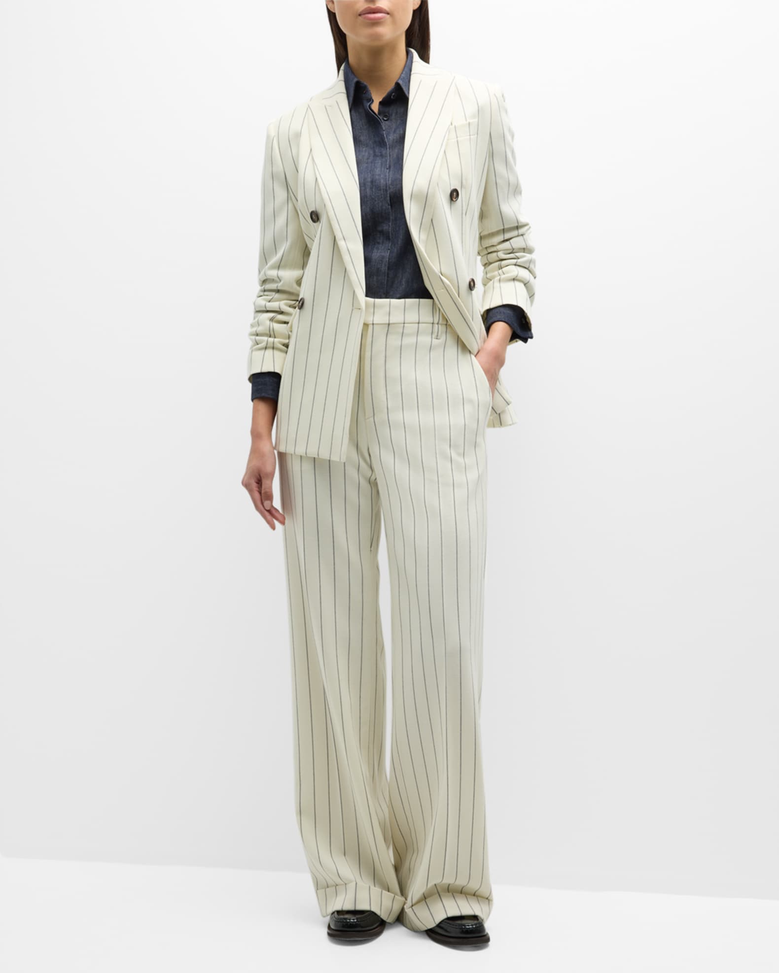 Brunello Cucinelli Pinstripe Panama Wool Straight-Leg Trousers | Neiman ...