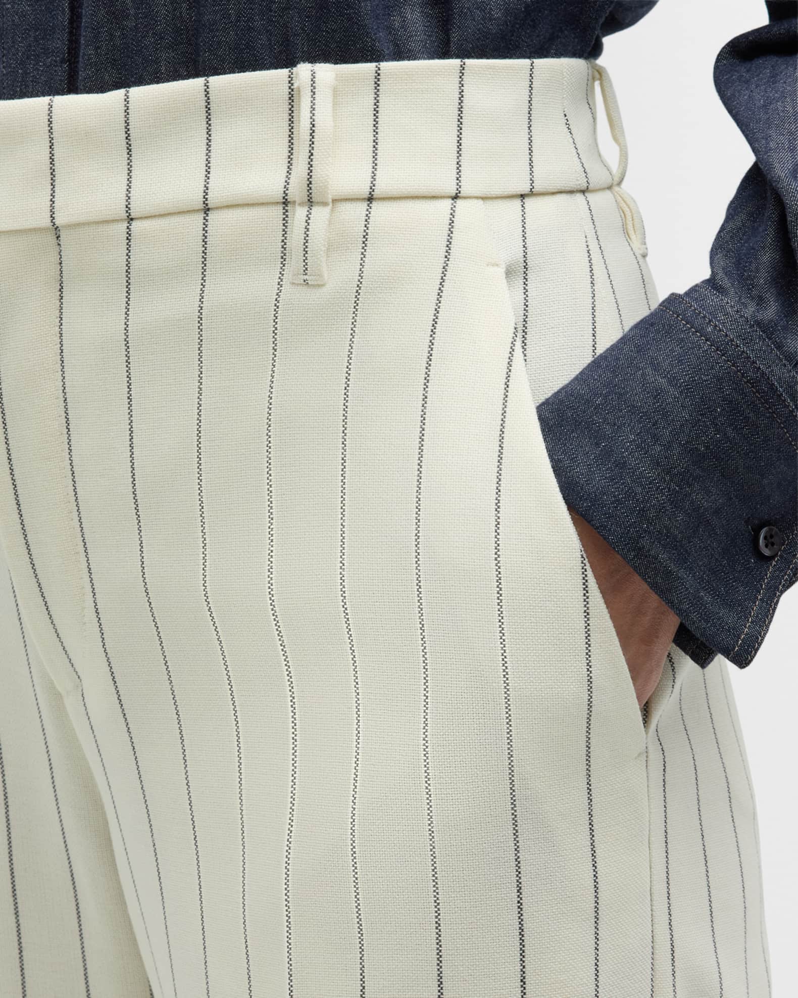 Brunello Cucinelli Pinstripe Panama Wool Straight-Leg Trousers | Neiman ...