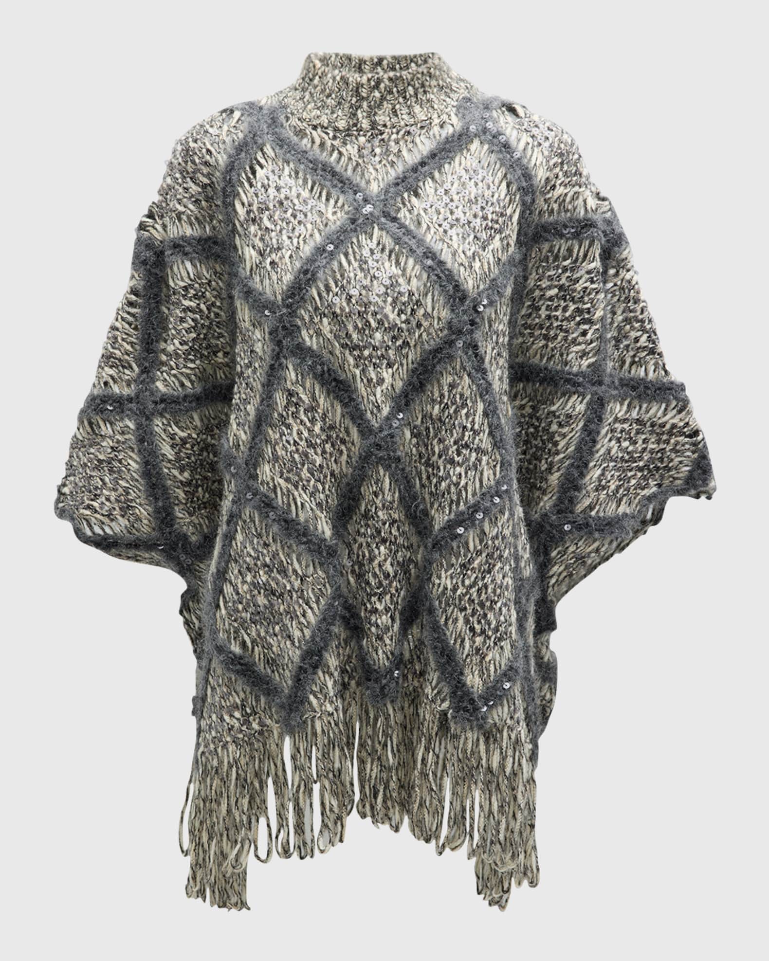 Brunello Cucinelli Macro Argyle Wool Couture Poncho | Neiman Marcus