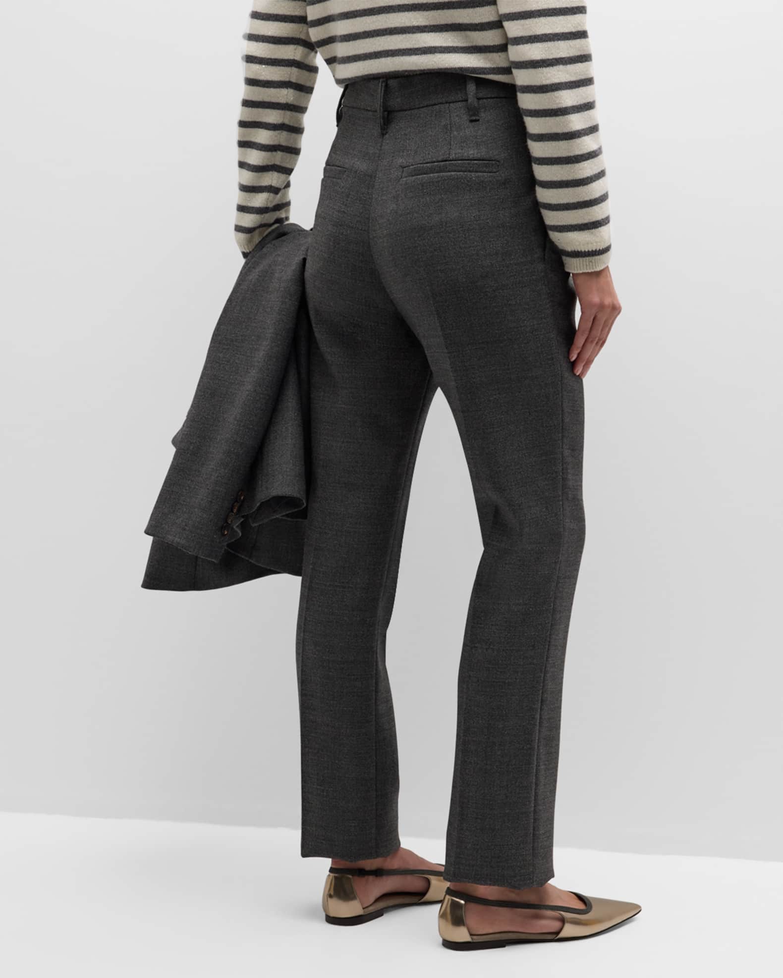 Brunello Cucinelli Pleated Canvas Wool Straight Cigarette Pants With Monili Belt Loop | Neiman ...