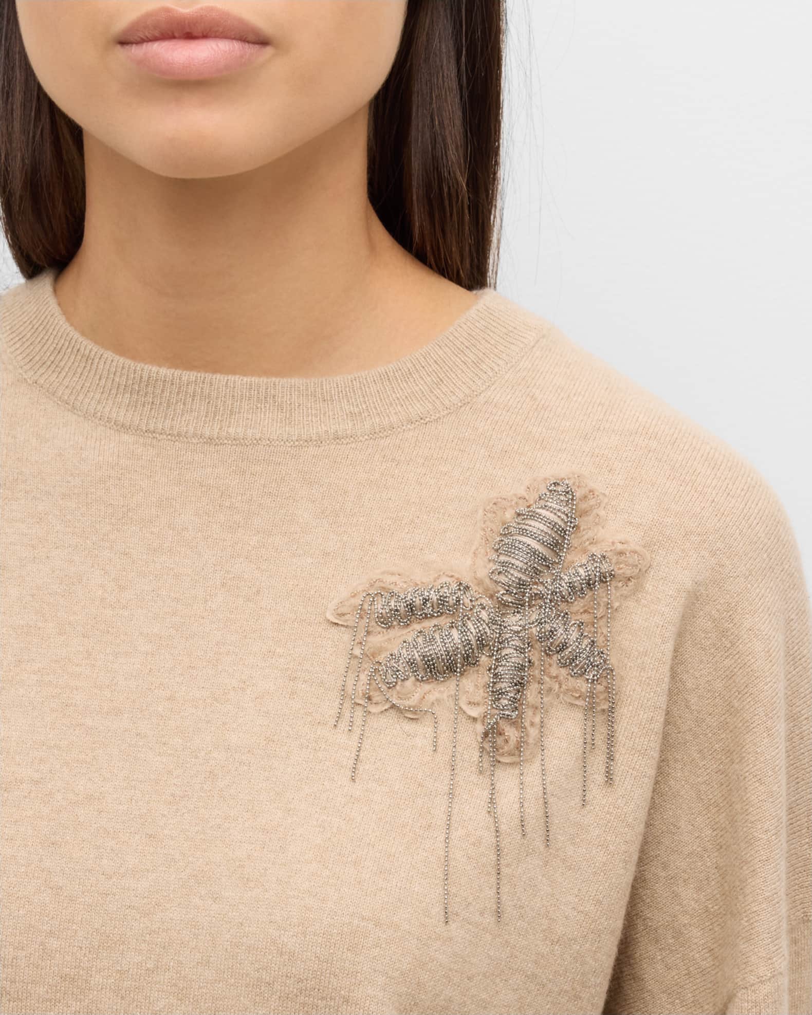 Brunello Cucinelli Cashmere Sweater with Floral Crest Detail | Neiman ...