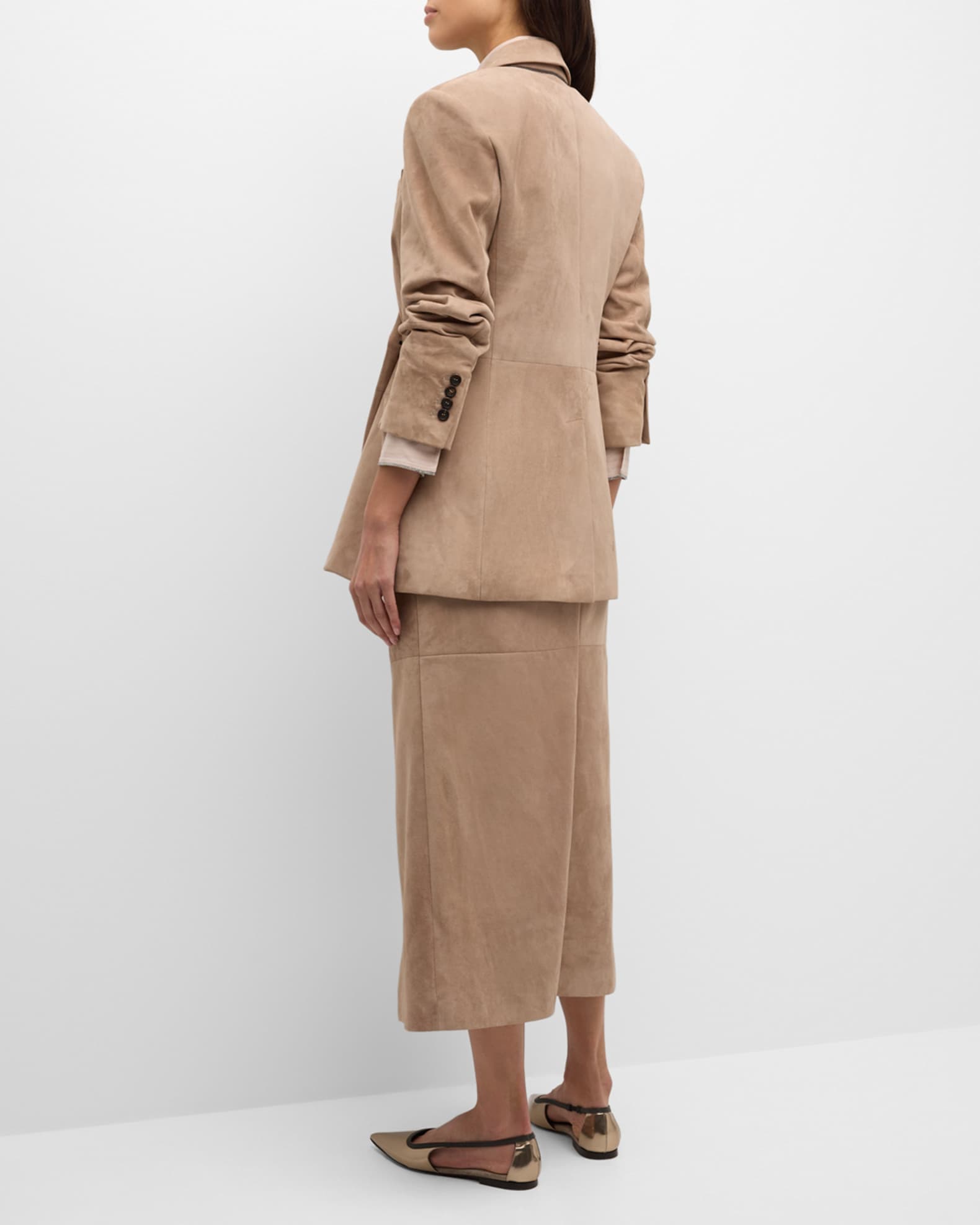 Brunello Cucinelli Cotton-Silk Tonal Striped Long-Sleeve Blouse ...