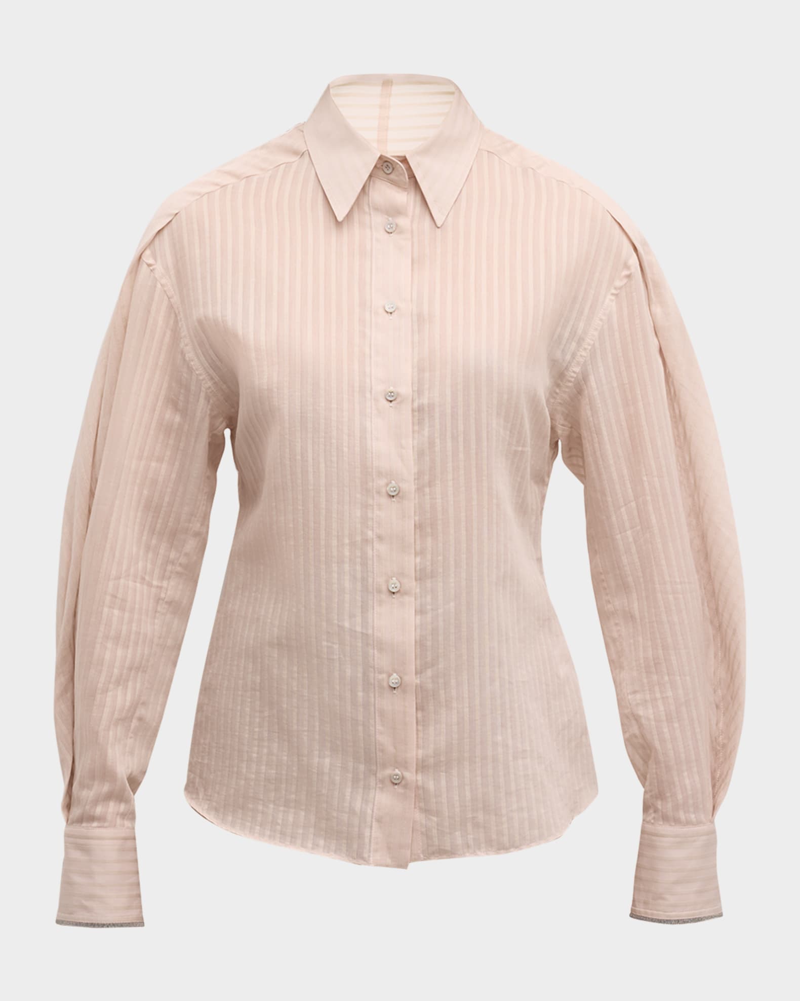 Brunello Cucinelli Cotton-Silk Tonal Striped Long-Sleeve Blouse ...