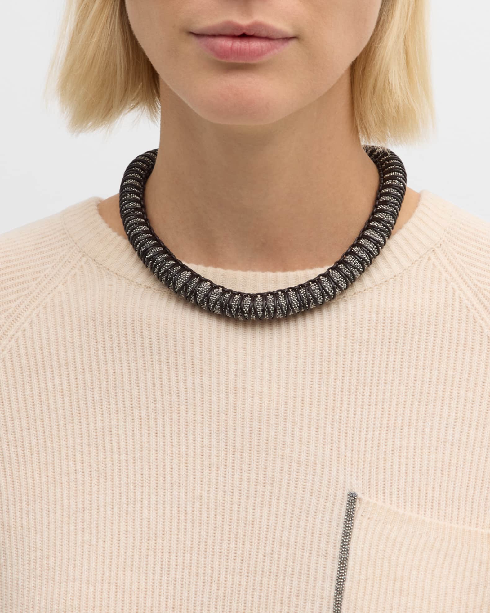 Brunello Cucinelli Leather Braided Tubular Monili Choker Necklace ...