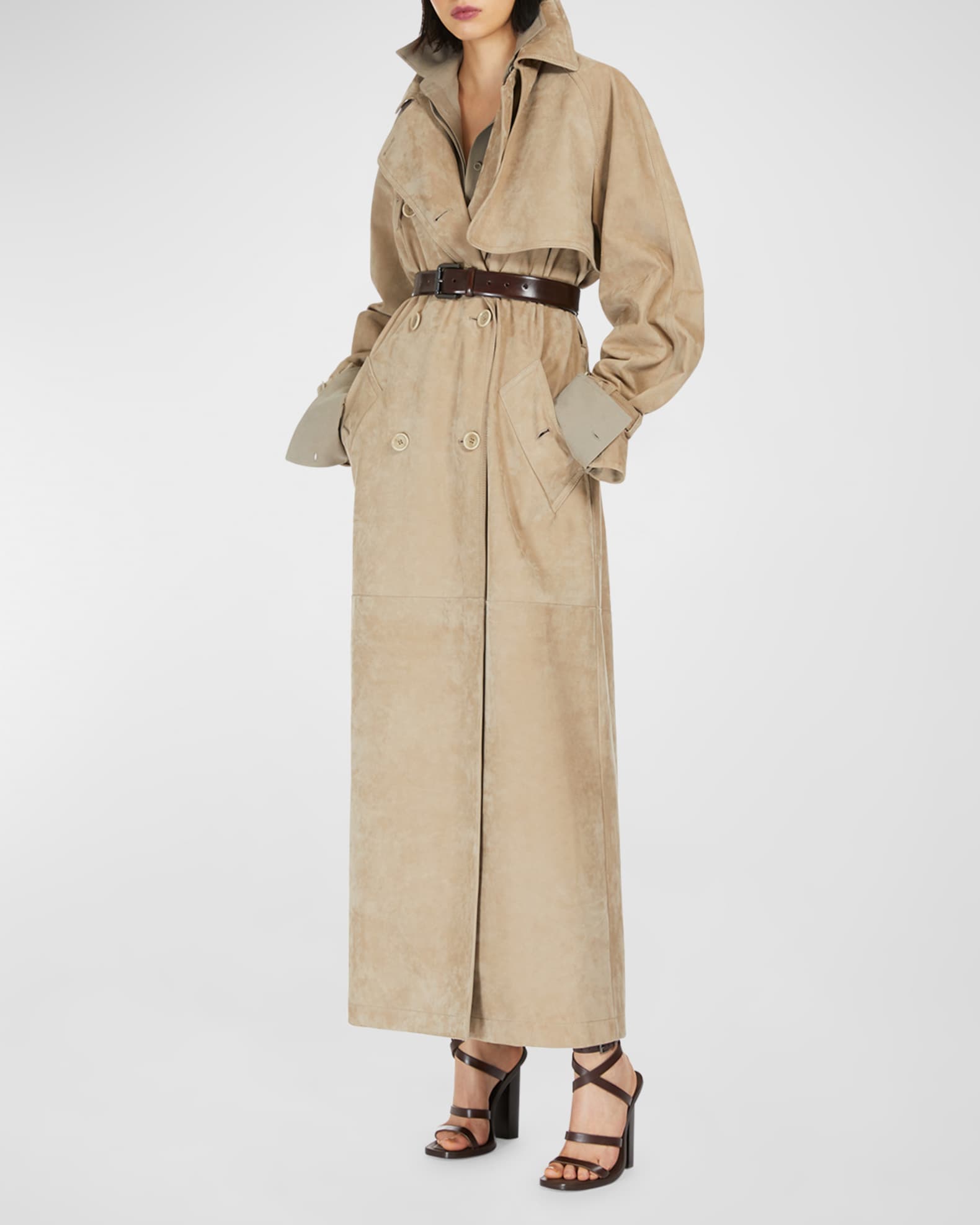 Max Mara Quinto Suede Belted Trench Coat | Neiman Marcus