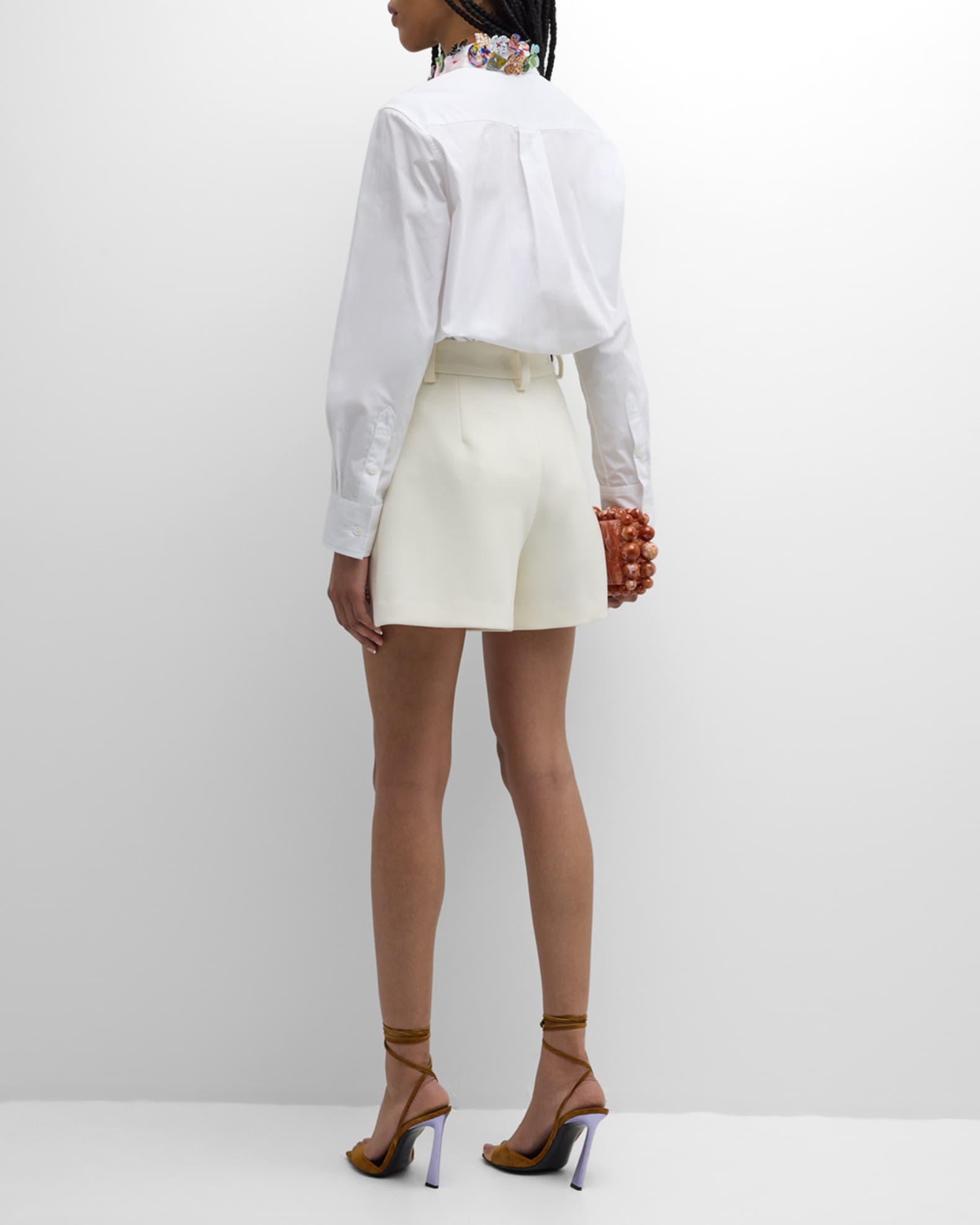 Libertine Button Town Embellished High-Rise Crepe Shorts | Neiman Marcus