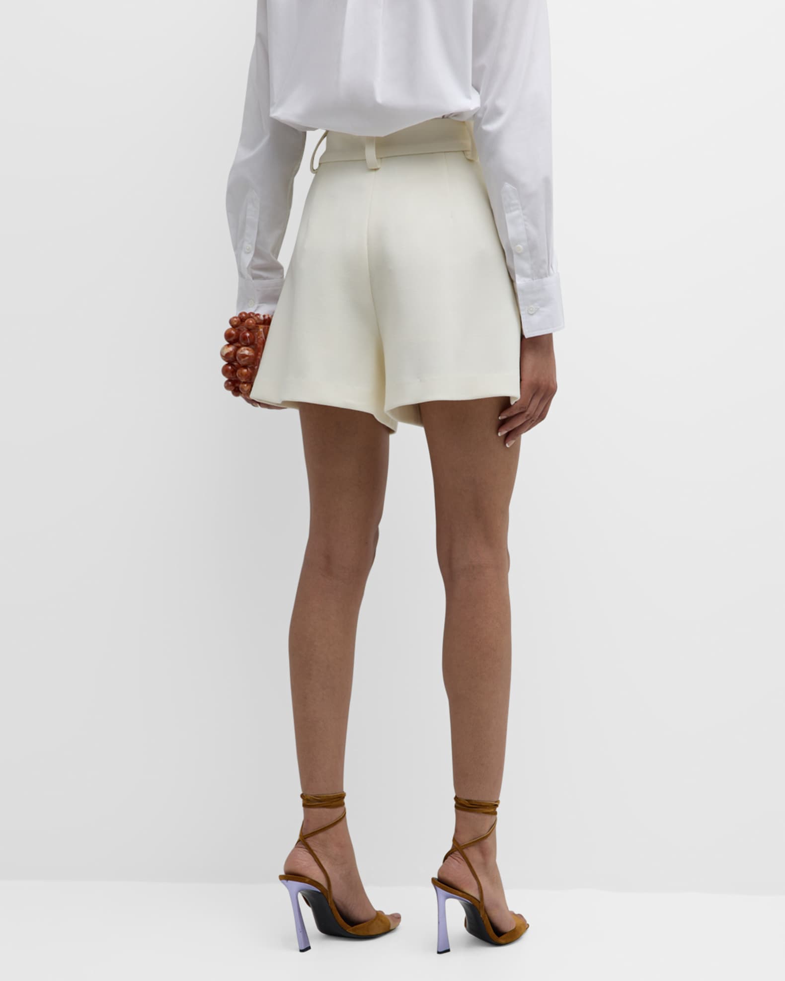 Libertine Button Town Embellished High-Rise Crepe Shorts | Neiman Marcus