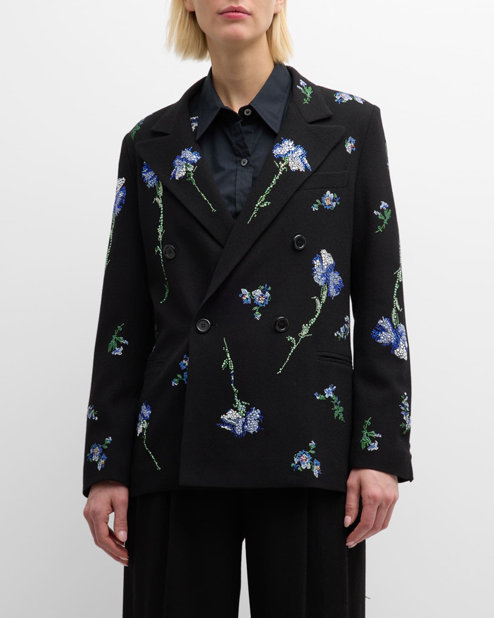 Libertine Cecil Beaton Carnation Embellished Double-Breasted Jacket | Neiman Marcus