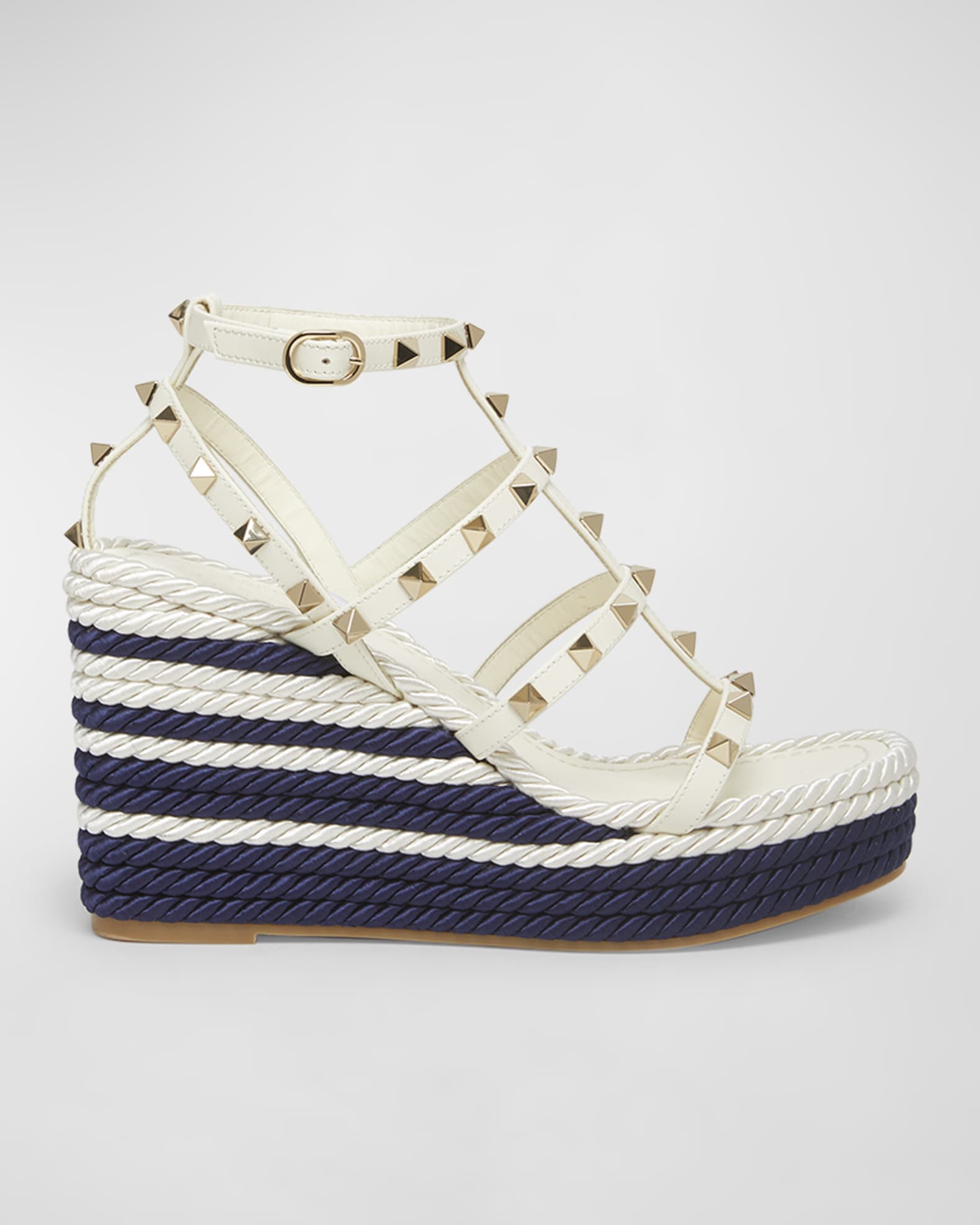 Valentino Garavani Rockstud Leather Caged Wedge Espadrilles | Neiman Marcus