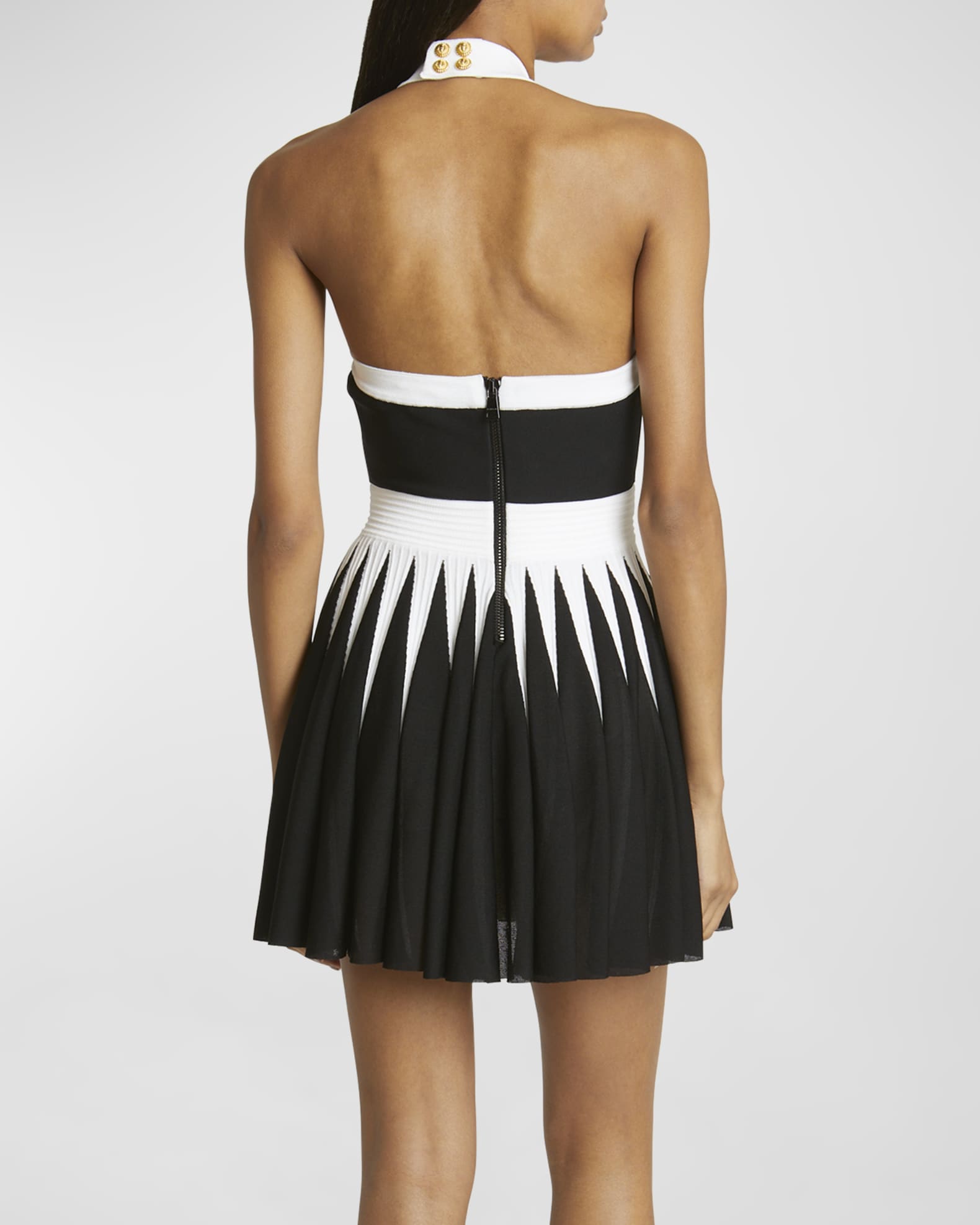 Balmain Halter Buttoned Rose Knit Mini Dress | Neiman Marcus