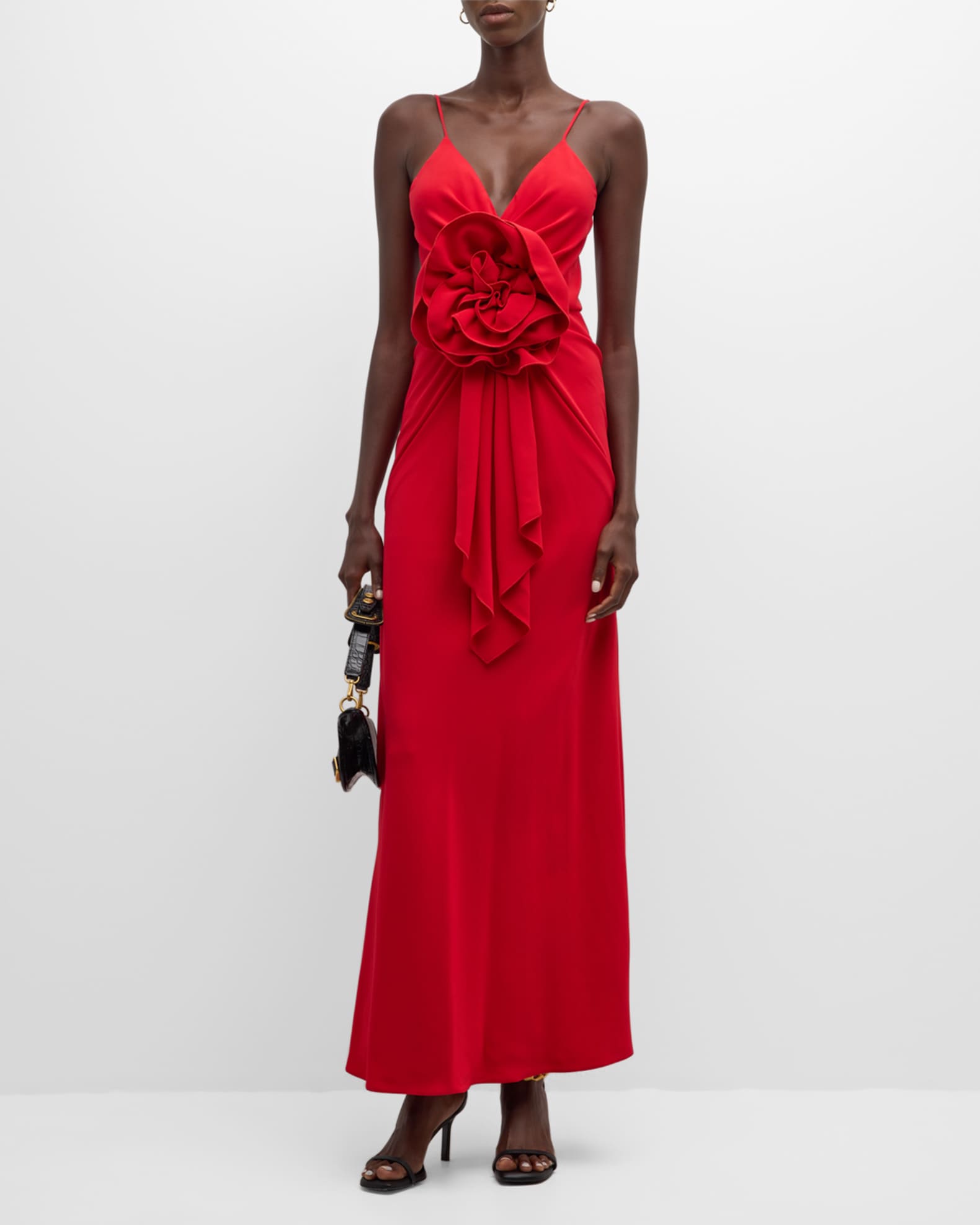 Balmain Rose Plunging Sleeveless Draped Maxi Dress | Neiman Marcus