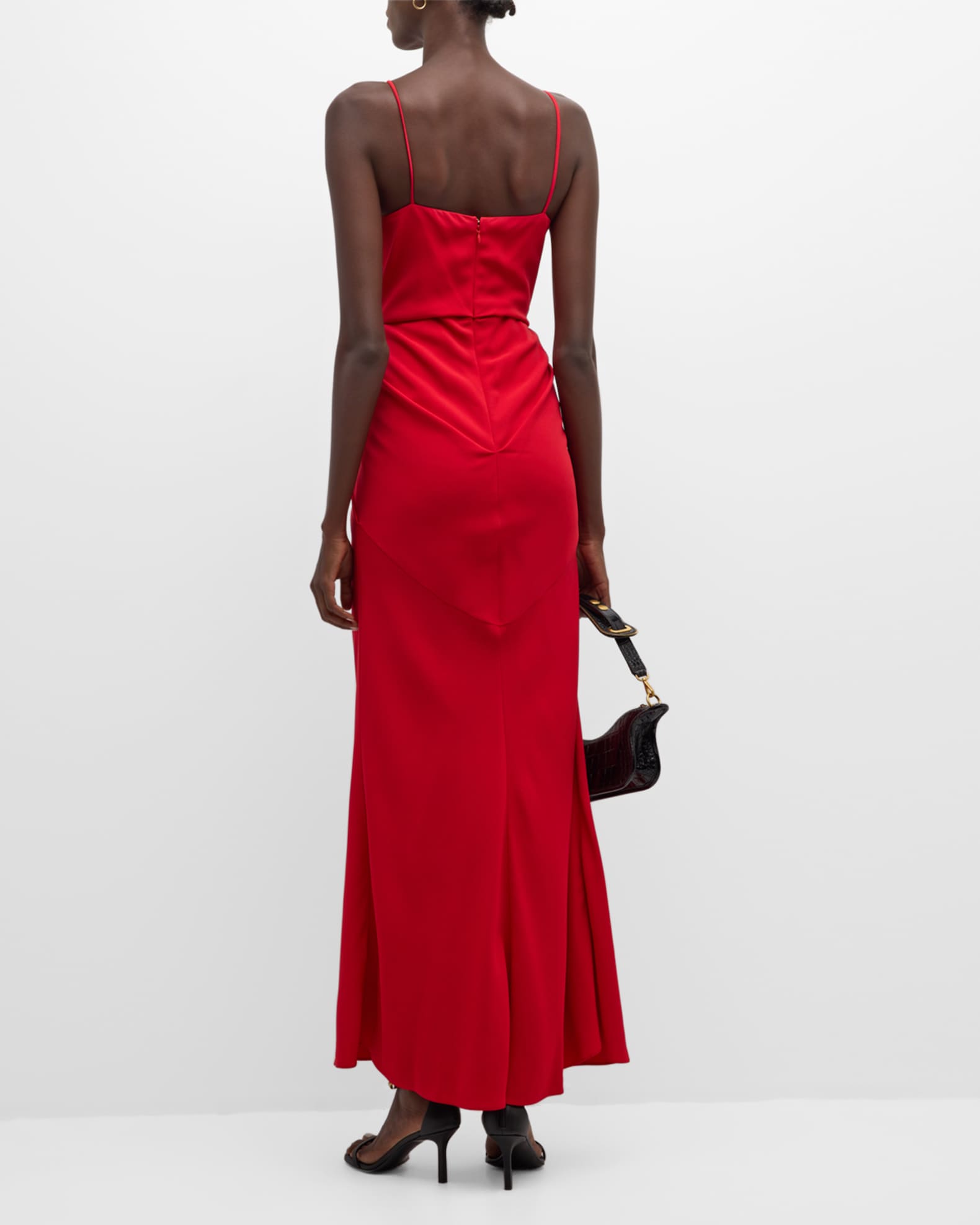 Balmain Rose Plunging Sleeveless Draped Maxi Dress | Neiman Marcus