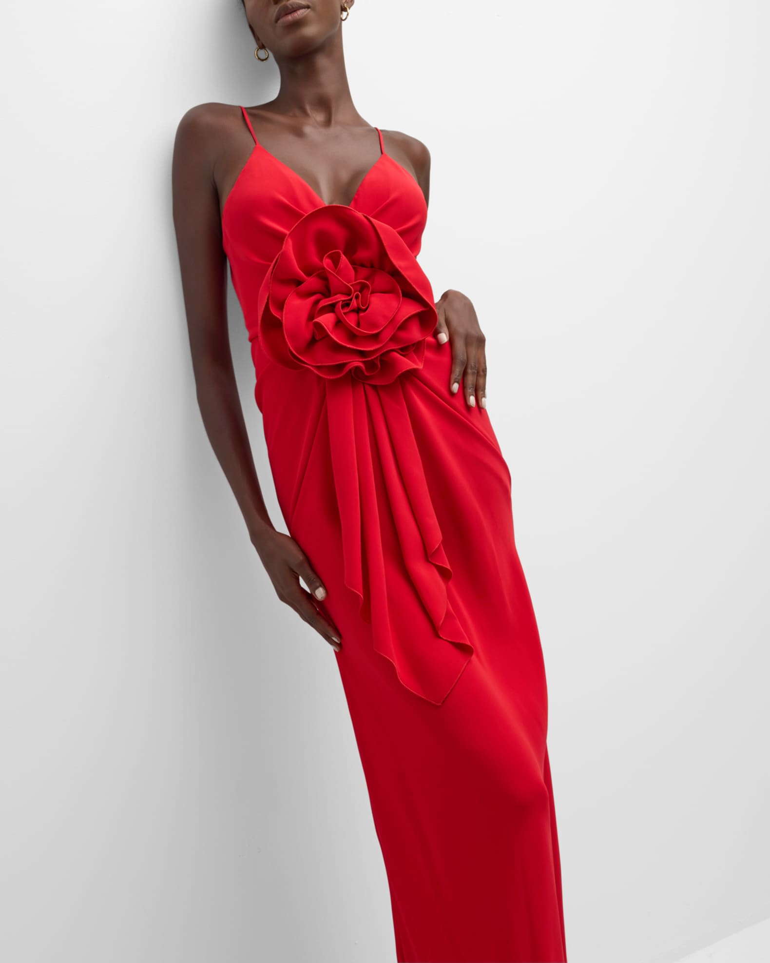 Balmain Rose Plunging Sleeveless Draped Maxi Dress | Neiman Marcus