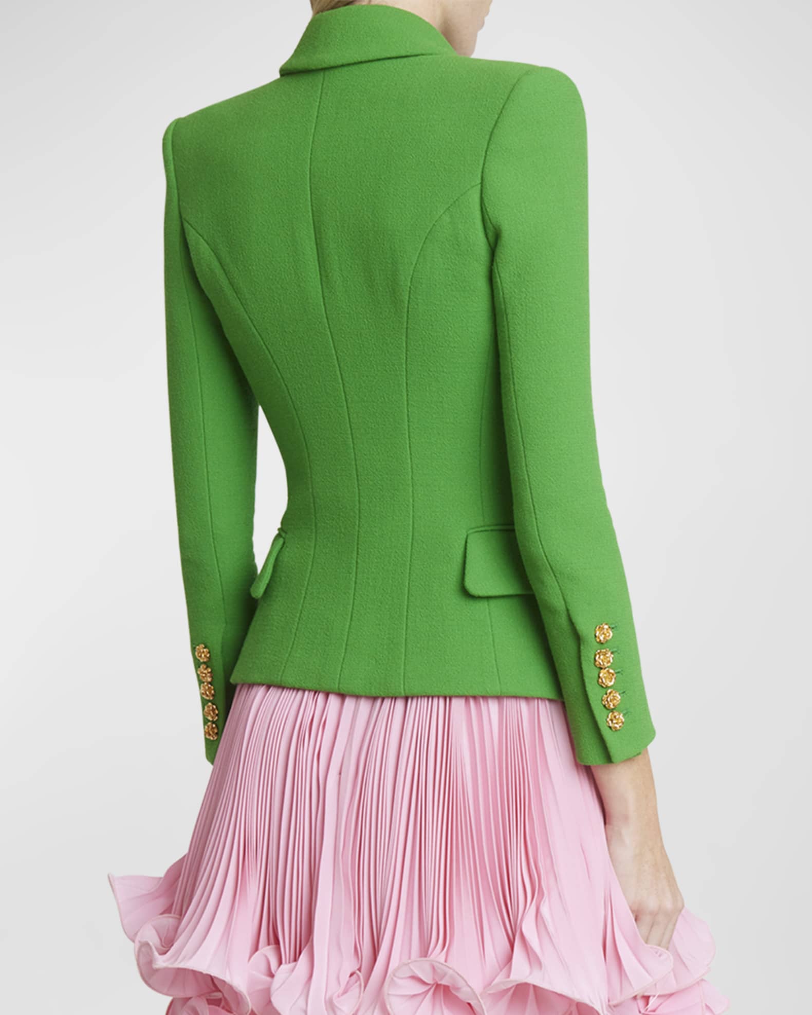 Balmain Rose 8-Button Double-Breasted Crepe Jacket | Neiman Marcus