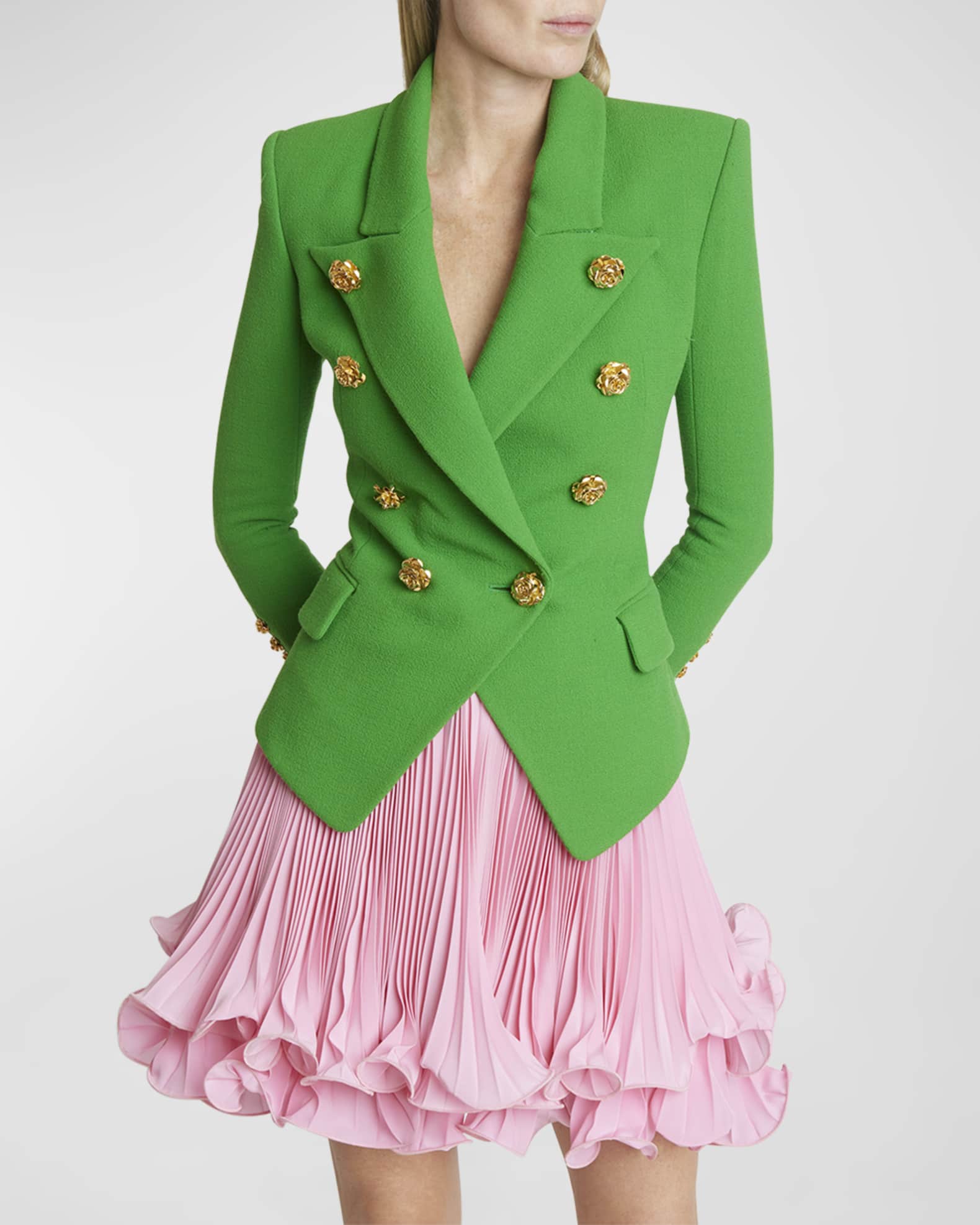 Balmain Rose 8-Button Double-Breasted Crepe Jacket | Neiman Marcus