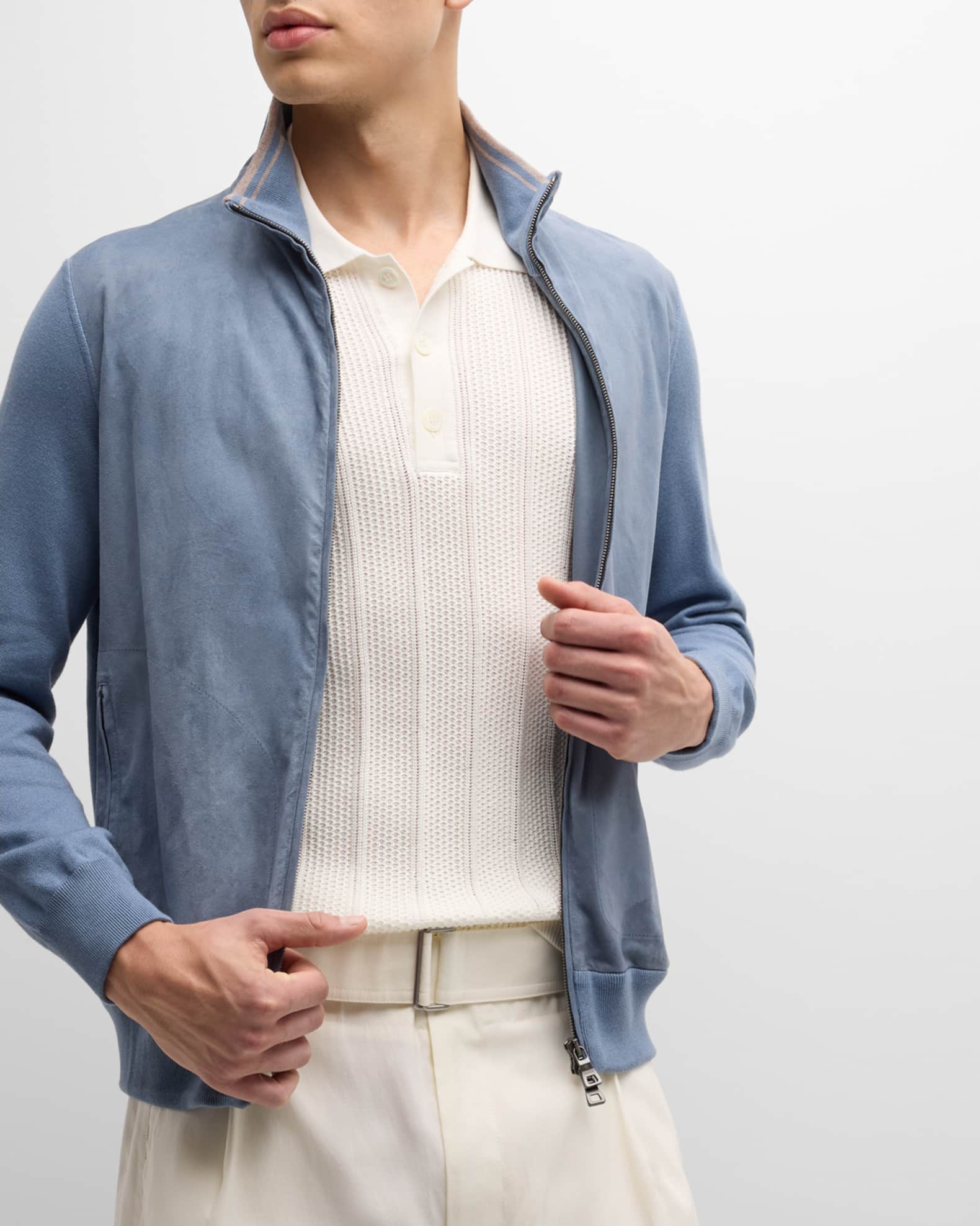 Fioroni Men's Suede Knit Full-Zip Bomber Jacket | Neiman Marcus