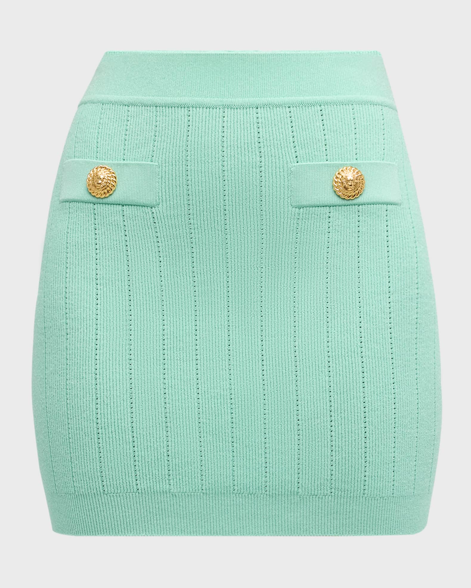 Balmain 2-Button Pocket Pointelle Rib Knit Mini Skirt | Neiman Marcus