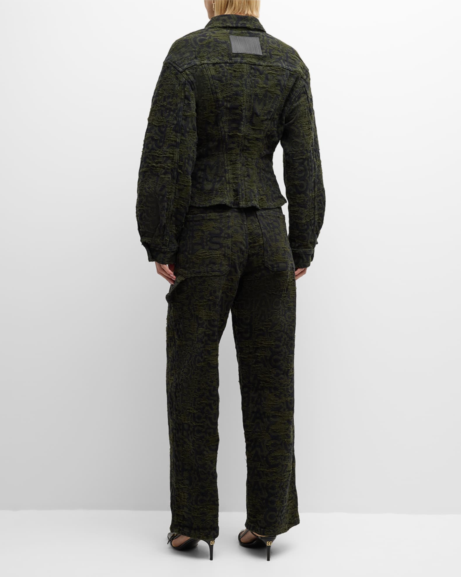 Marc Jacobs Distressed Monogram Denim Peplum Jacket | Neiman Marcus