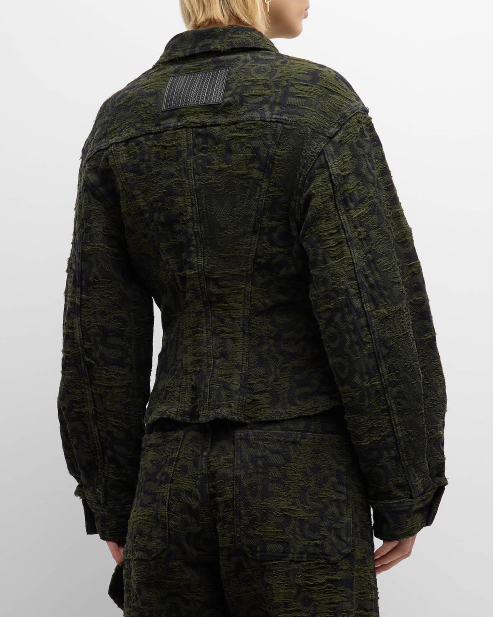 Marc Jacobs Distressed Monogram Denim Peplum Jacket | Neiman Marcus