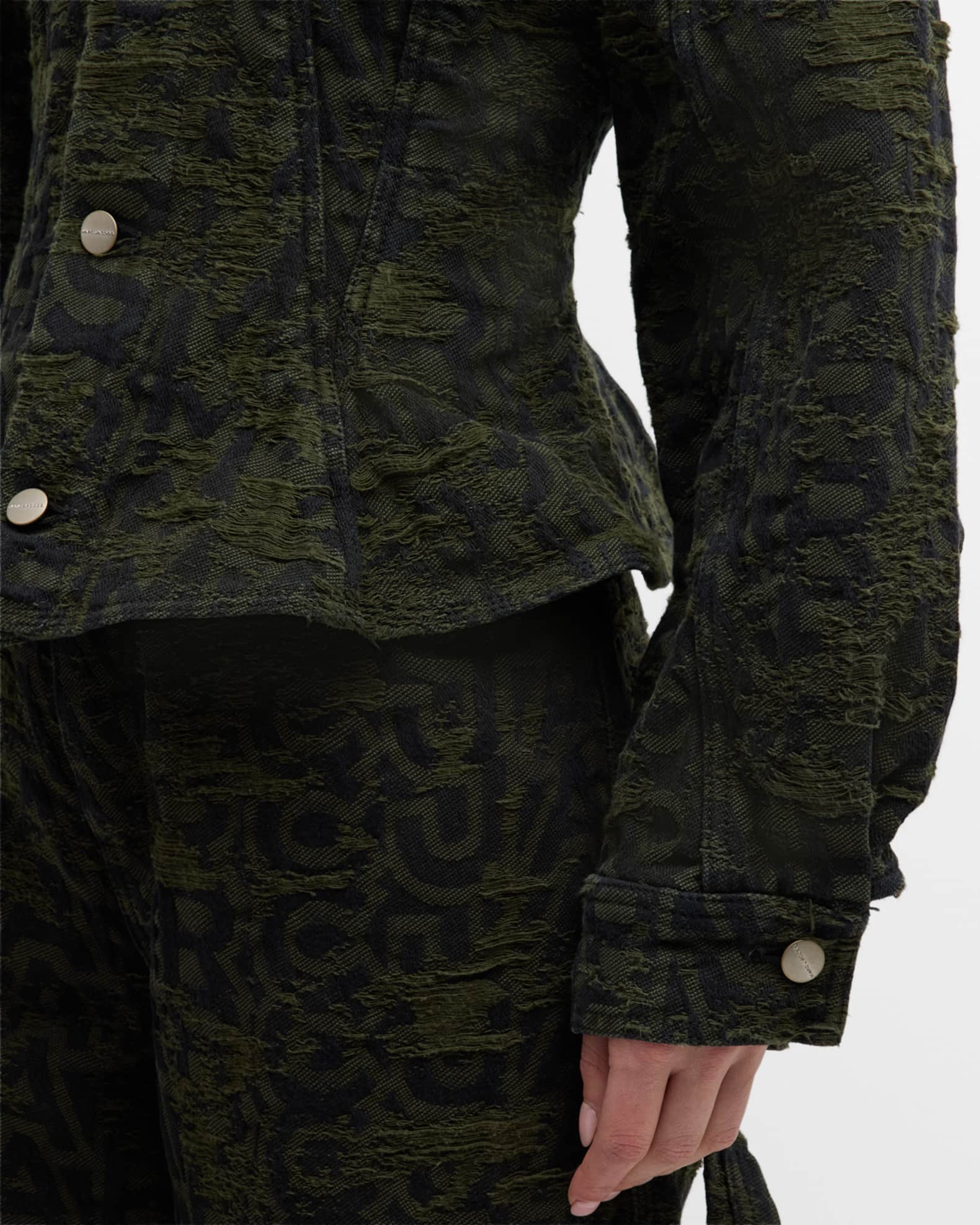 Marc Jacobs Distressed Monogram Denim Peplum Jacket | Neiman Marcus