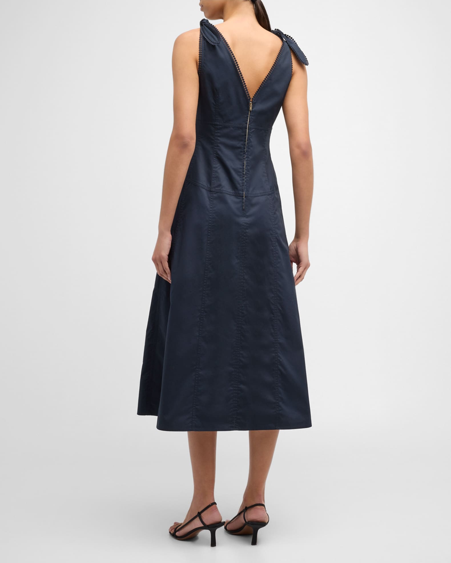 Oroton Lace-Trim Cotton Poplin Midi Dress | Neiman Marcus