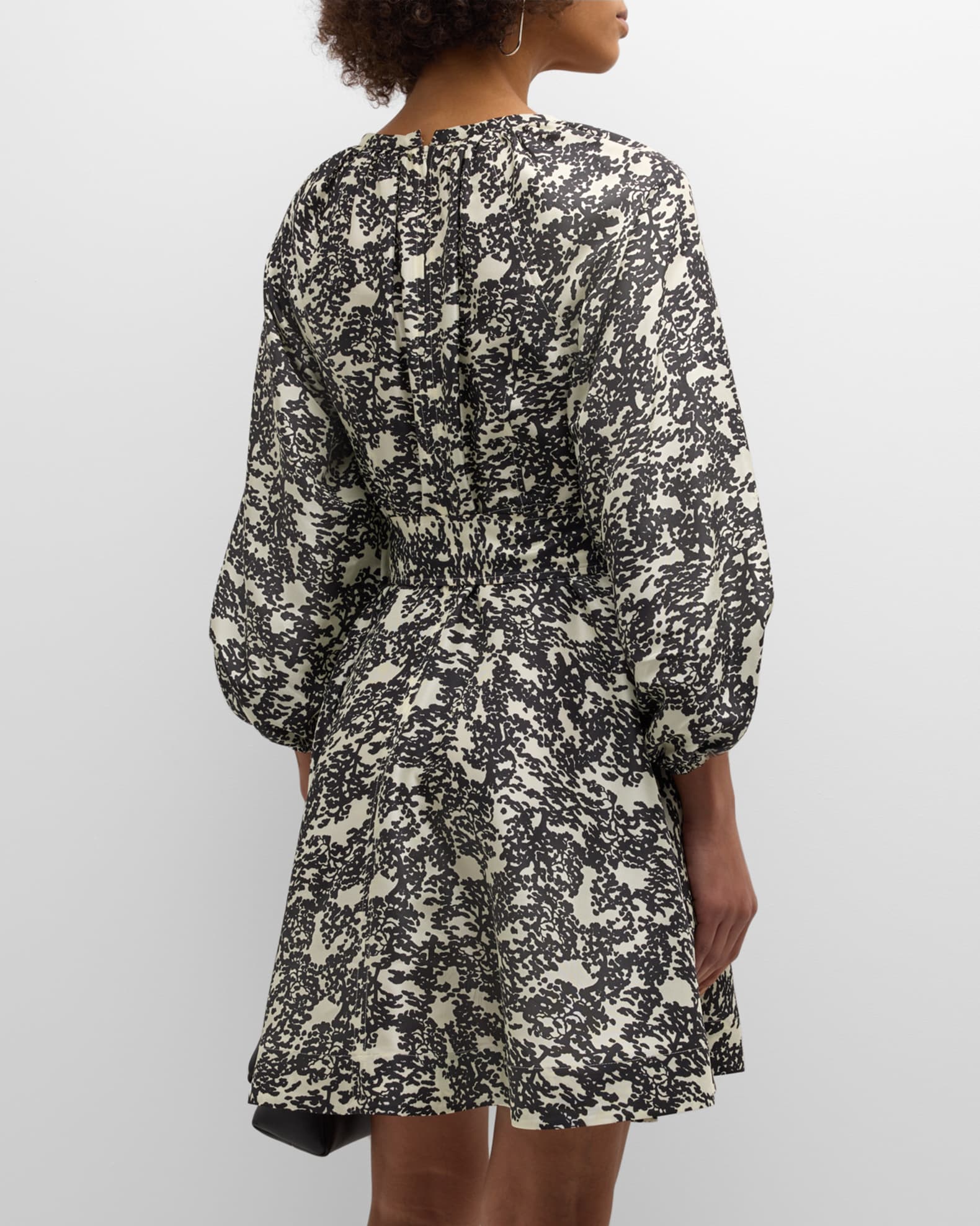 Oroton Juniper Blouson-Sleeve Silk Mini Dress | Neiman Marcus