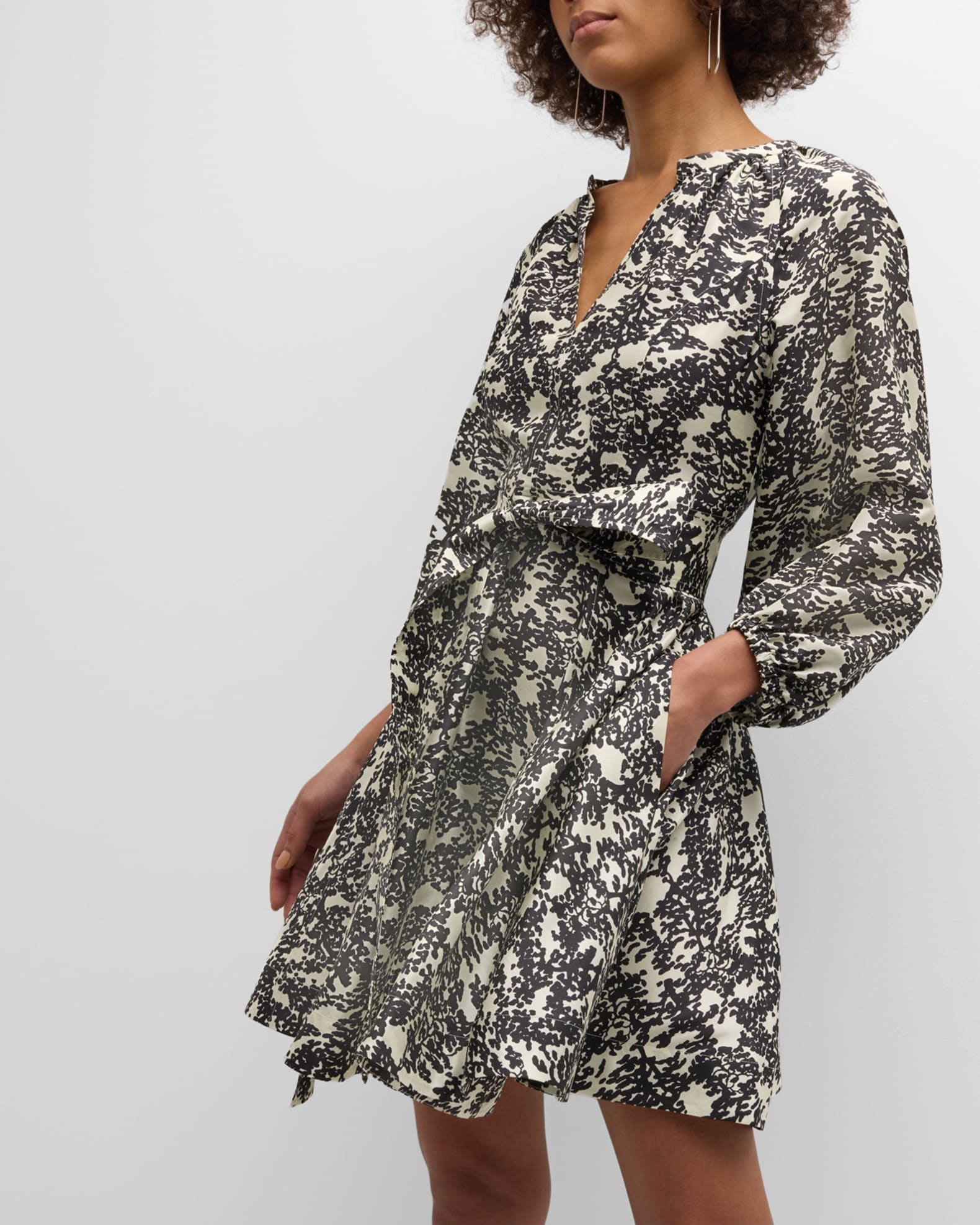Oroton Juniper Blouson-Sleeve Silk Mini Dress | Neiman Marcus