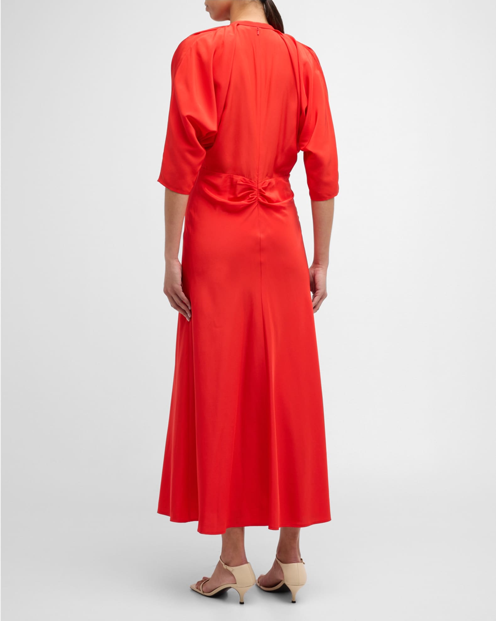 Oroton Ruched Dolman-Sleeve Silk Midi Dress | Neiman Marcus