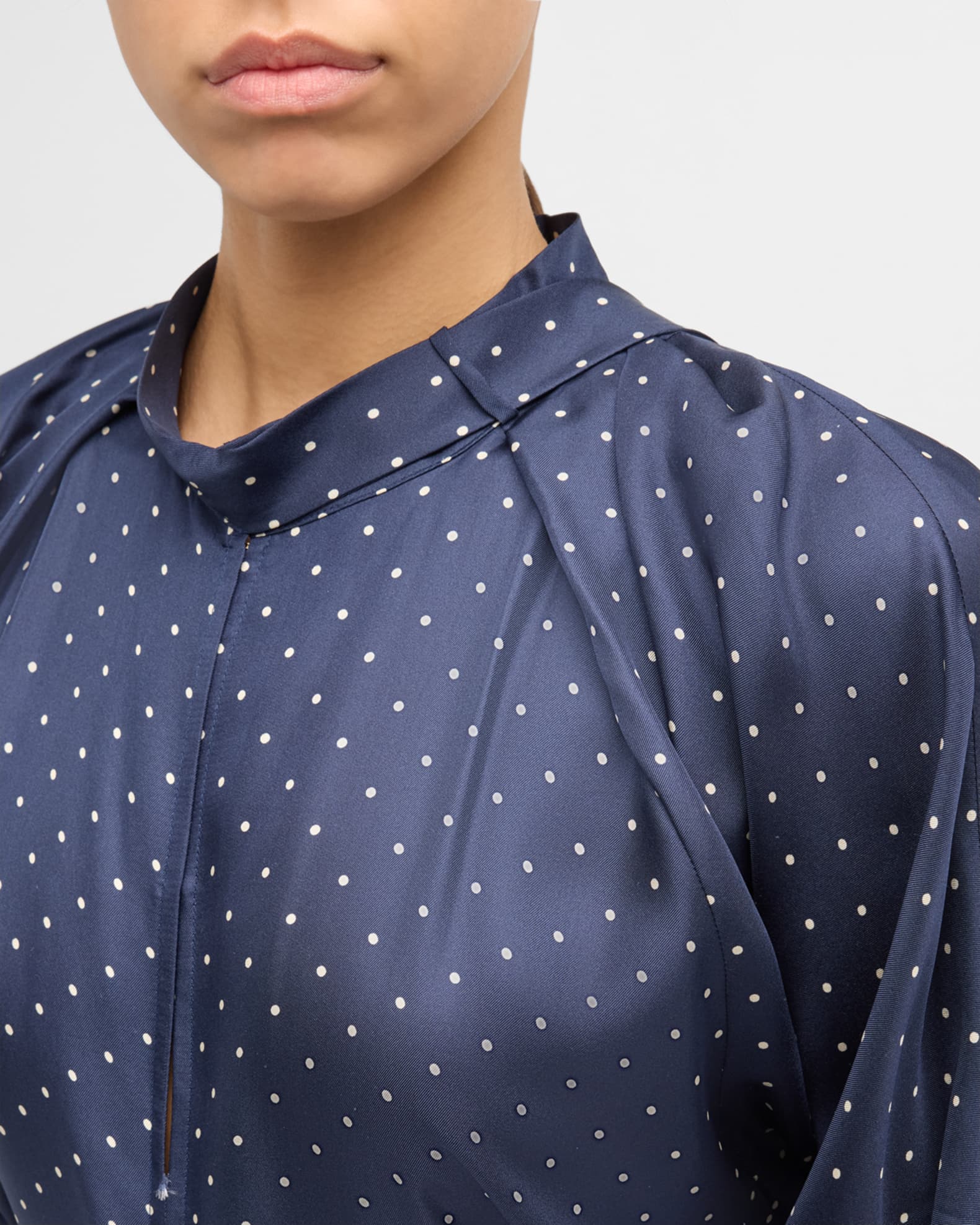 Oroton Ruched Dolman-Sleeve Polka Dot Silk Midi Dress | Neiman Marcus