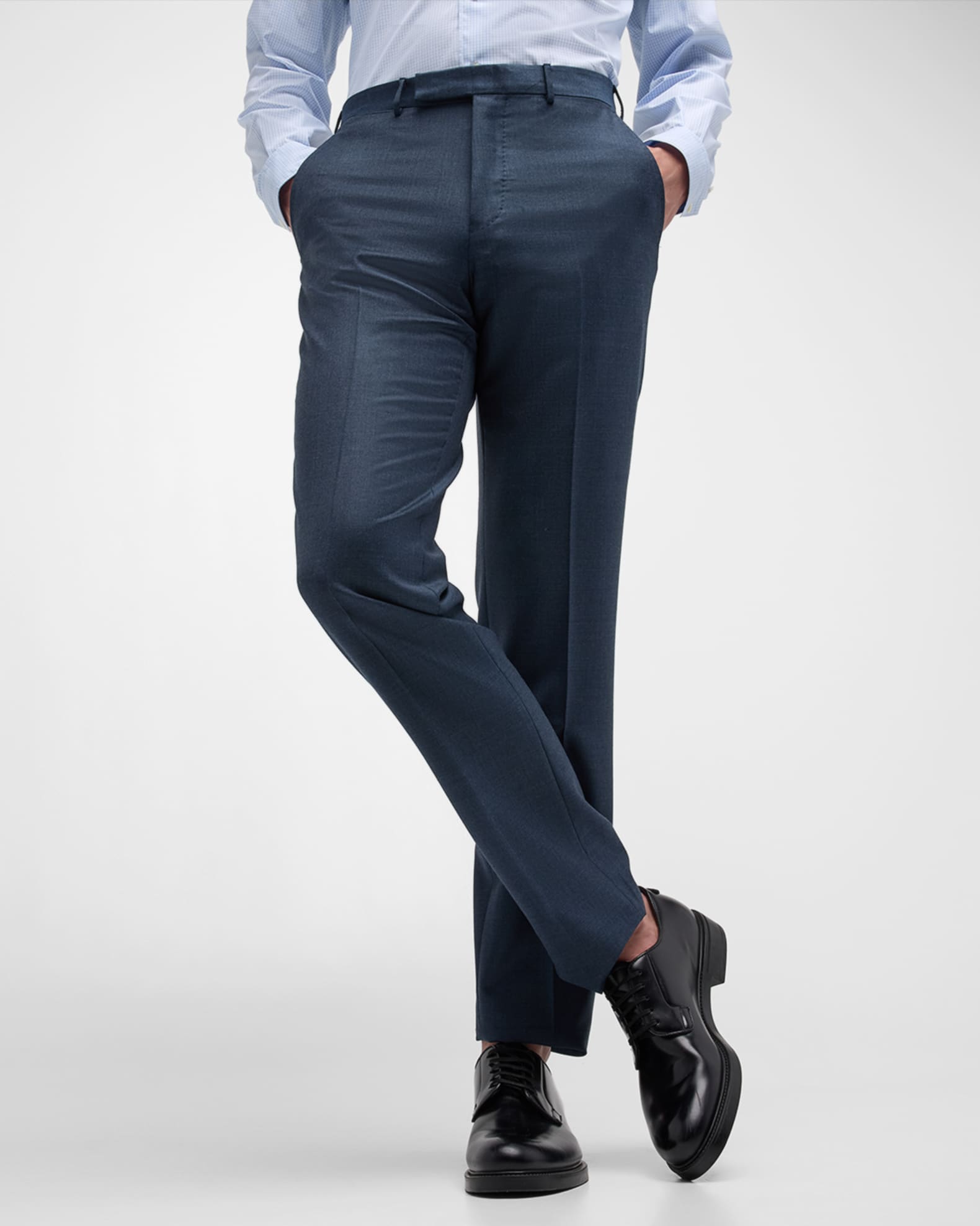ZEGNA Men's Flat-Front Wool Pants | Neiman Marcus