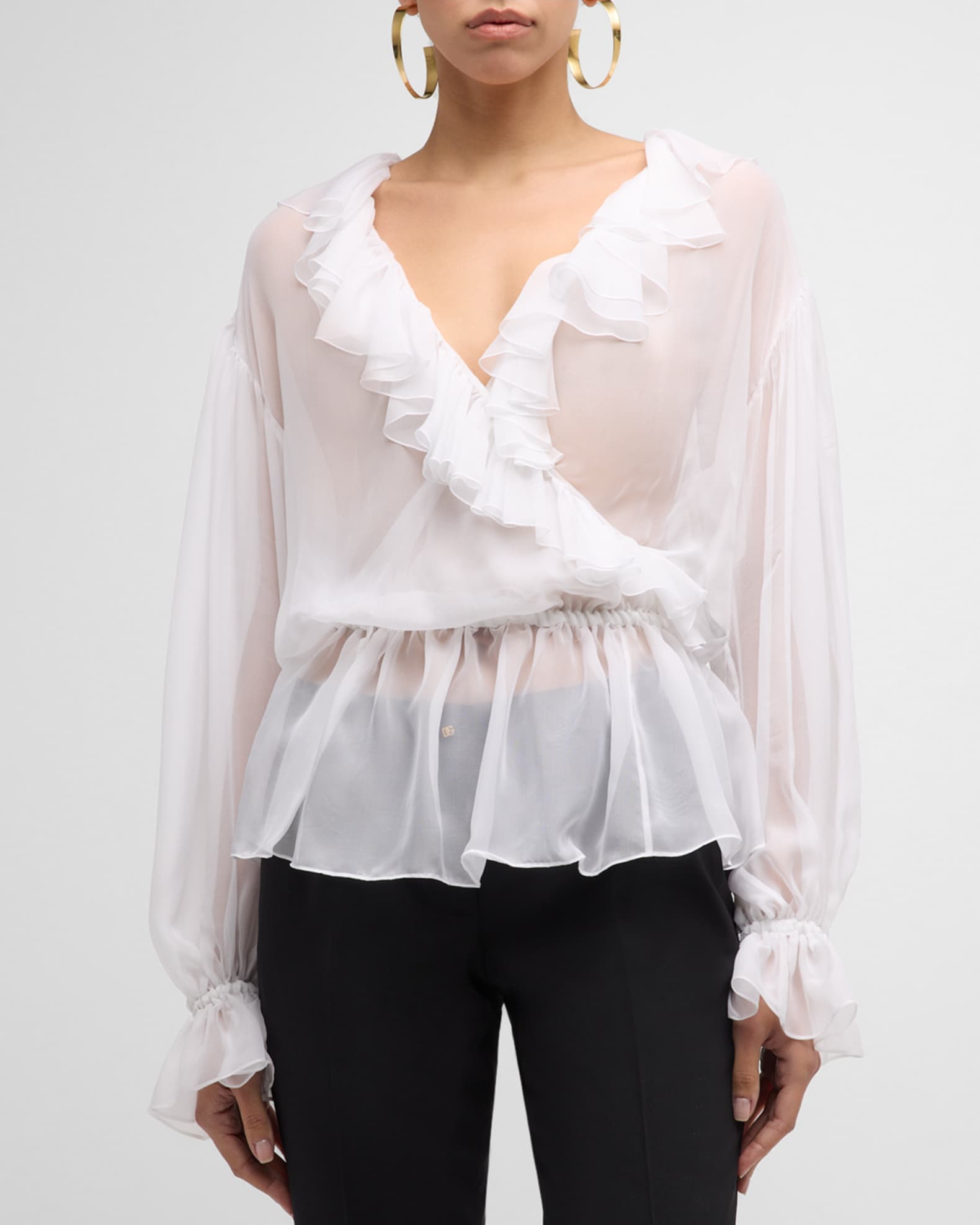 Dolce&Gabbana Ruffle Chiffon Long-Sleeve Top | Neiman Marcus