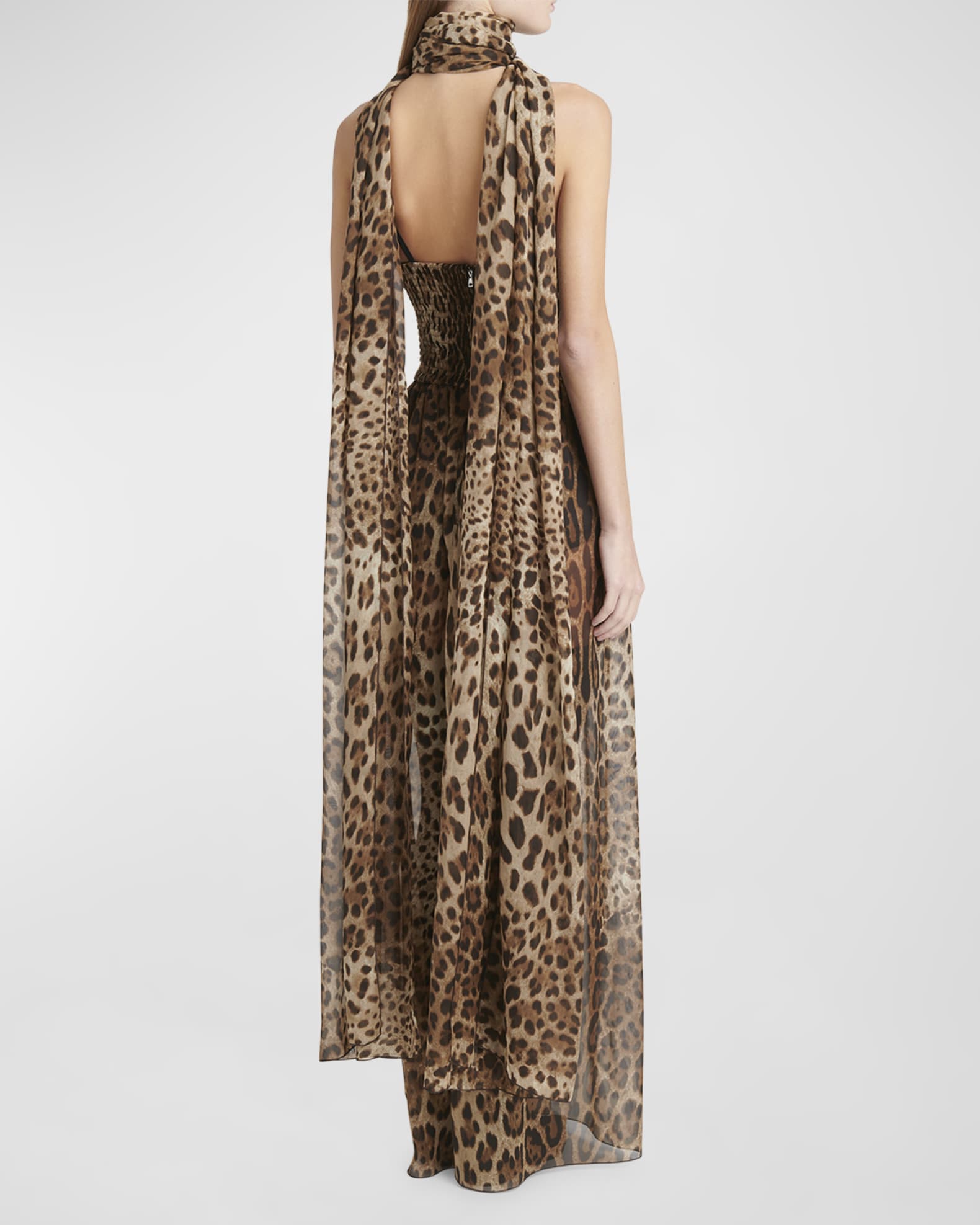 Dolce&Gabbana Plunging Leopard-Print Chiffon Scarf-Neck Gown | Neiman ...