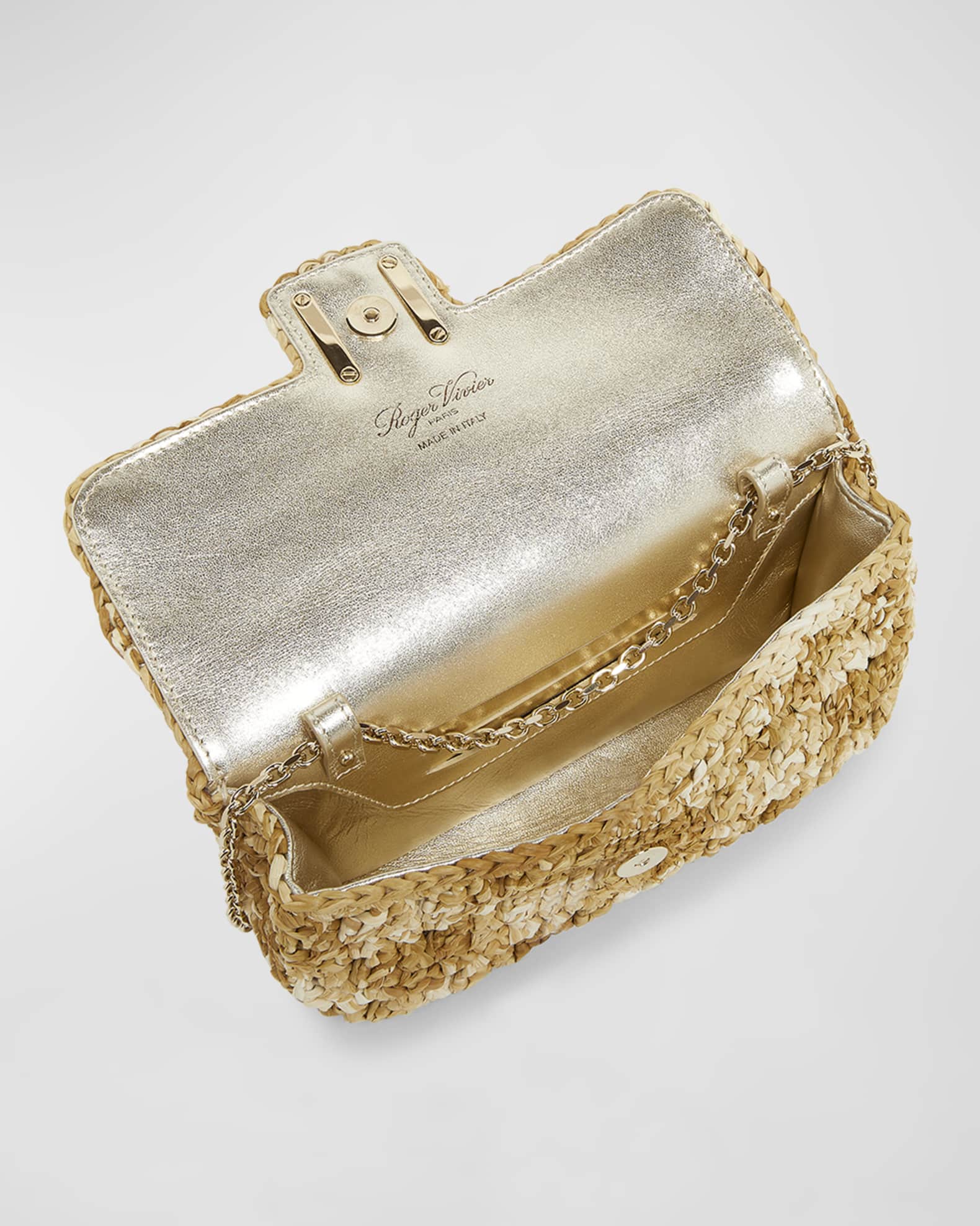 Roger Vivier Buckle Crochet Raffia Crossbody Bag | Neiman Marcus