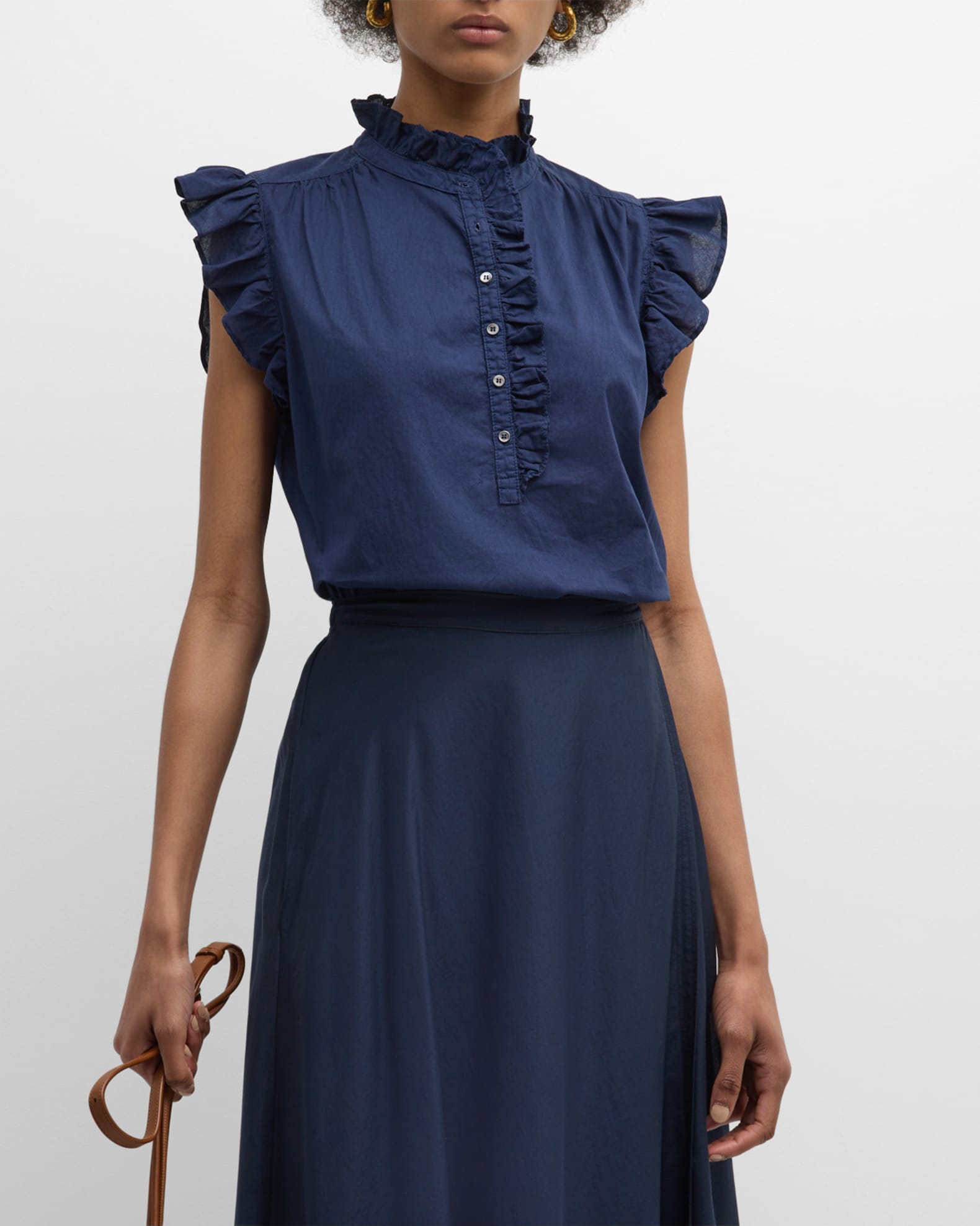 Xirena Brenna Ruffle-Trim Flutter-Sleeve Top | Neiman Marcus