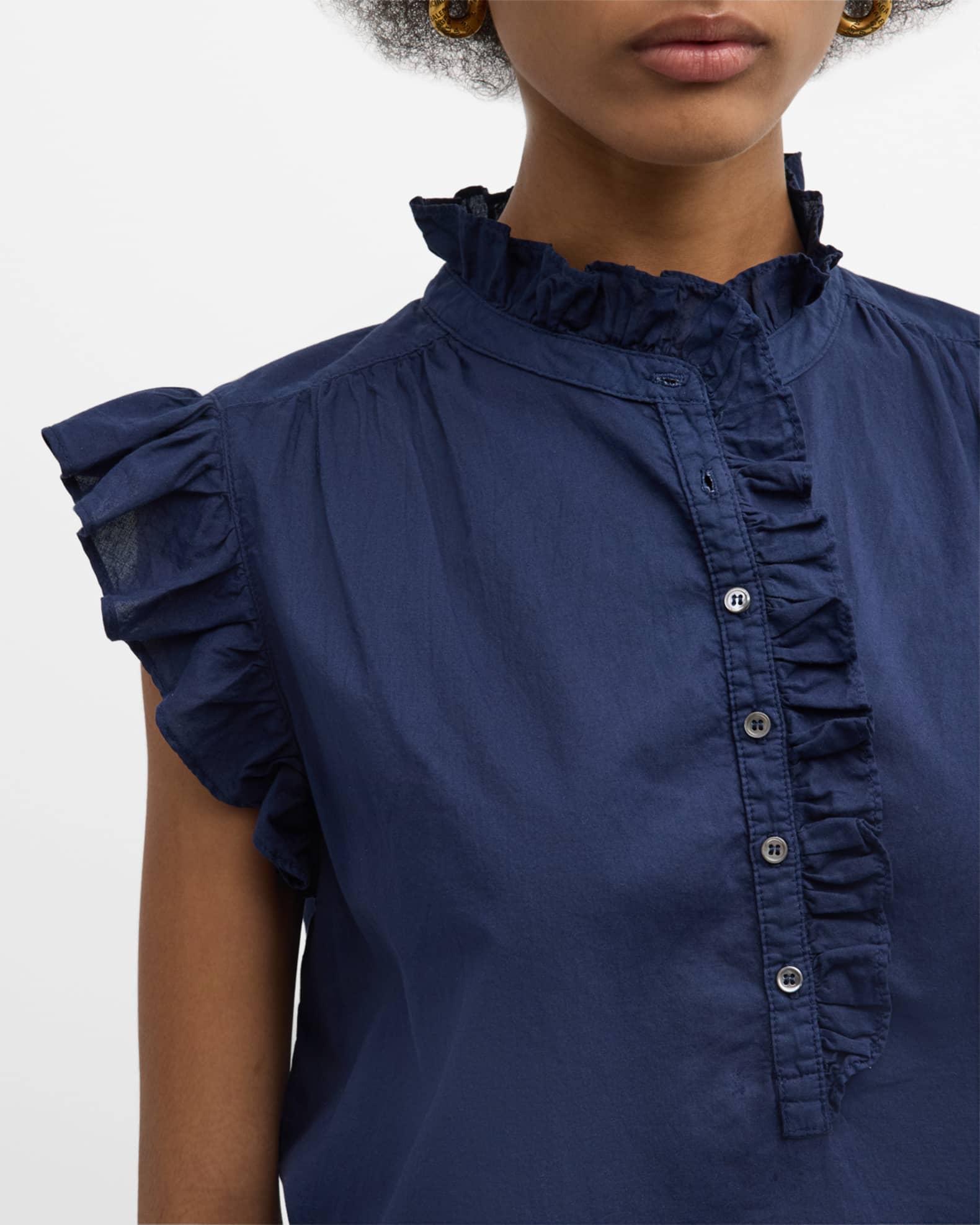 Xirena Brenna Ruffle-Trim Flutter-Sleeve Top | Neiman Marcus